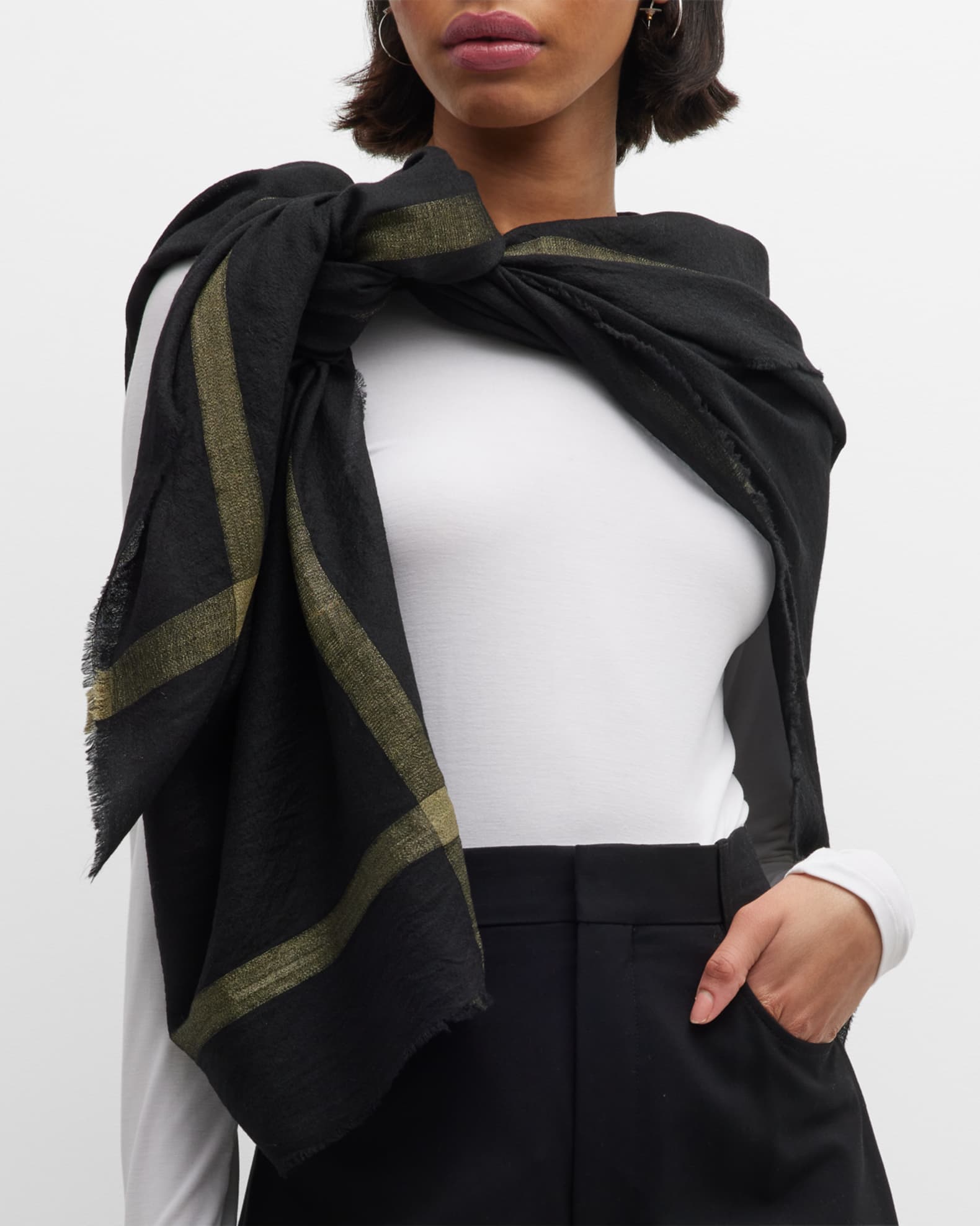 Bindya Striped Wool Evening Wrap | Neiman Marcus