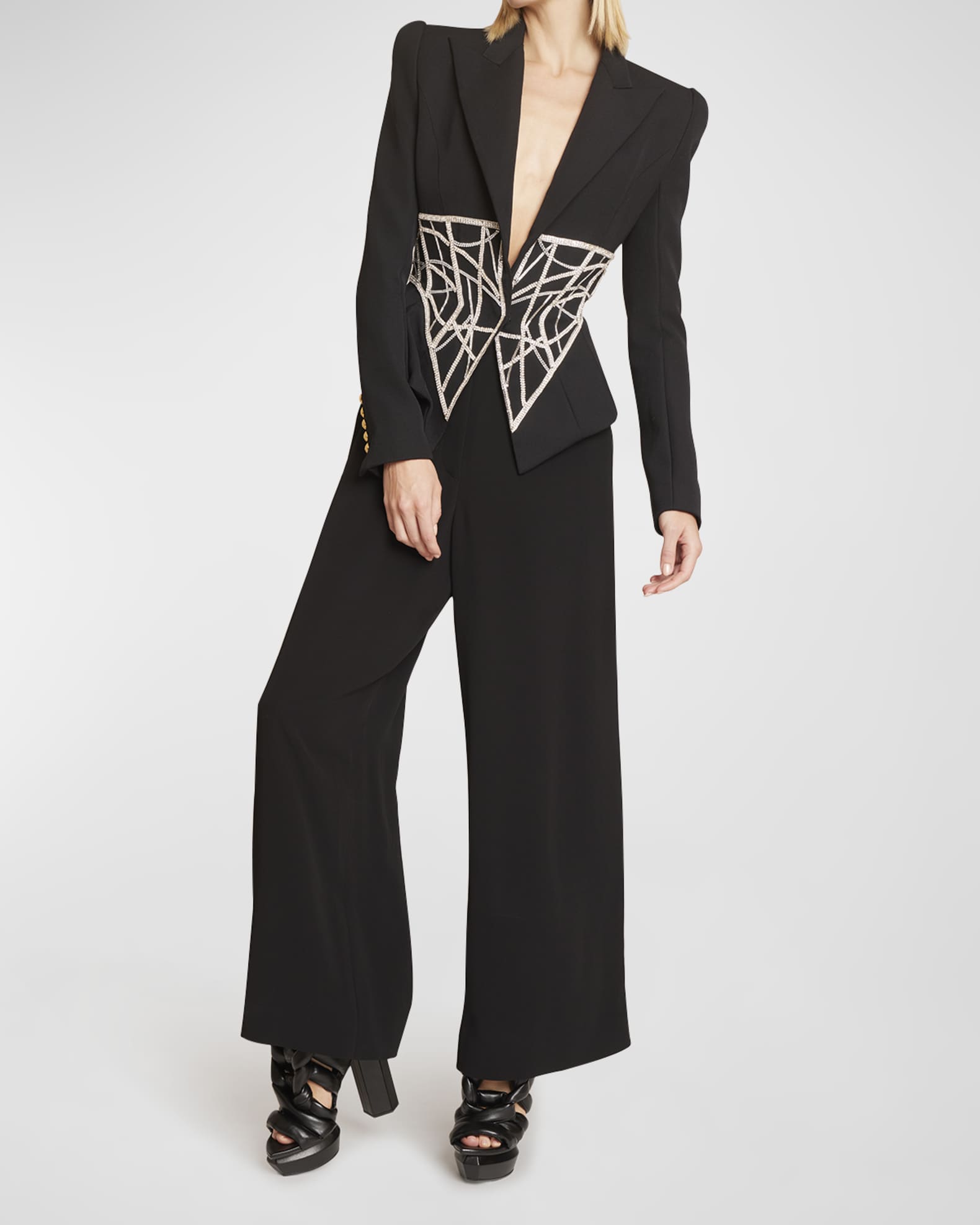Balmain Crepe Wide-Leg Palazzo Pants | Neiman Marcus