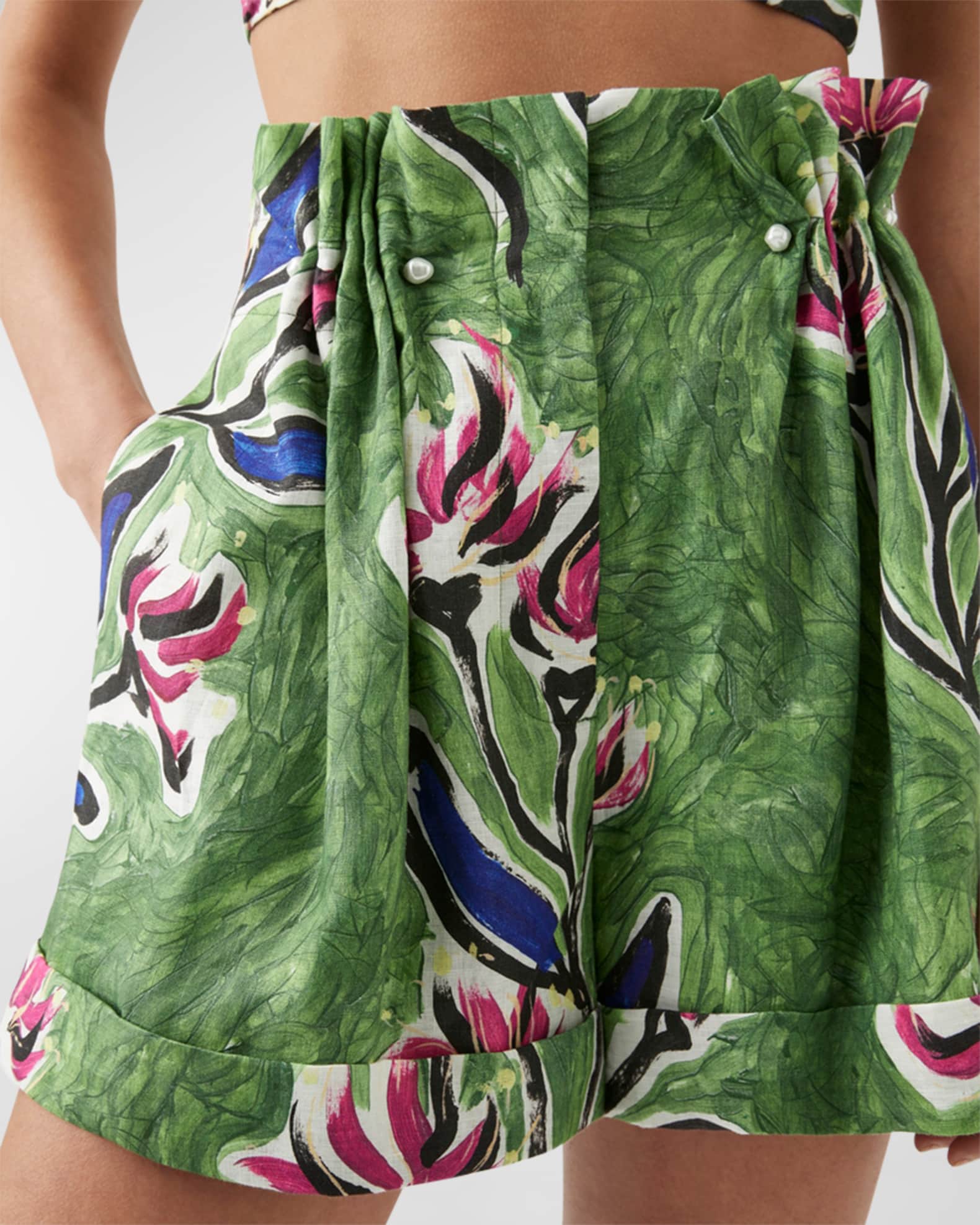 Aje Eden Wide Leg Paperbag Linen Shorts Neiman Marcus