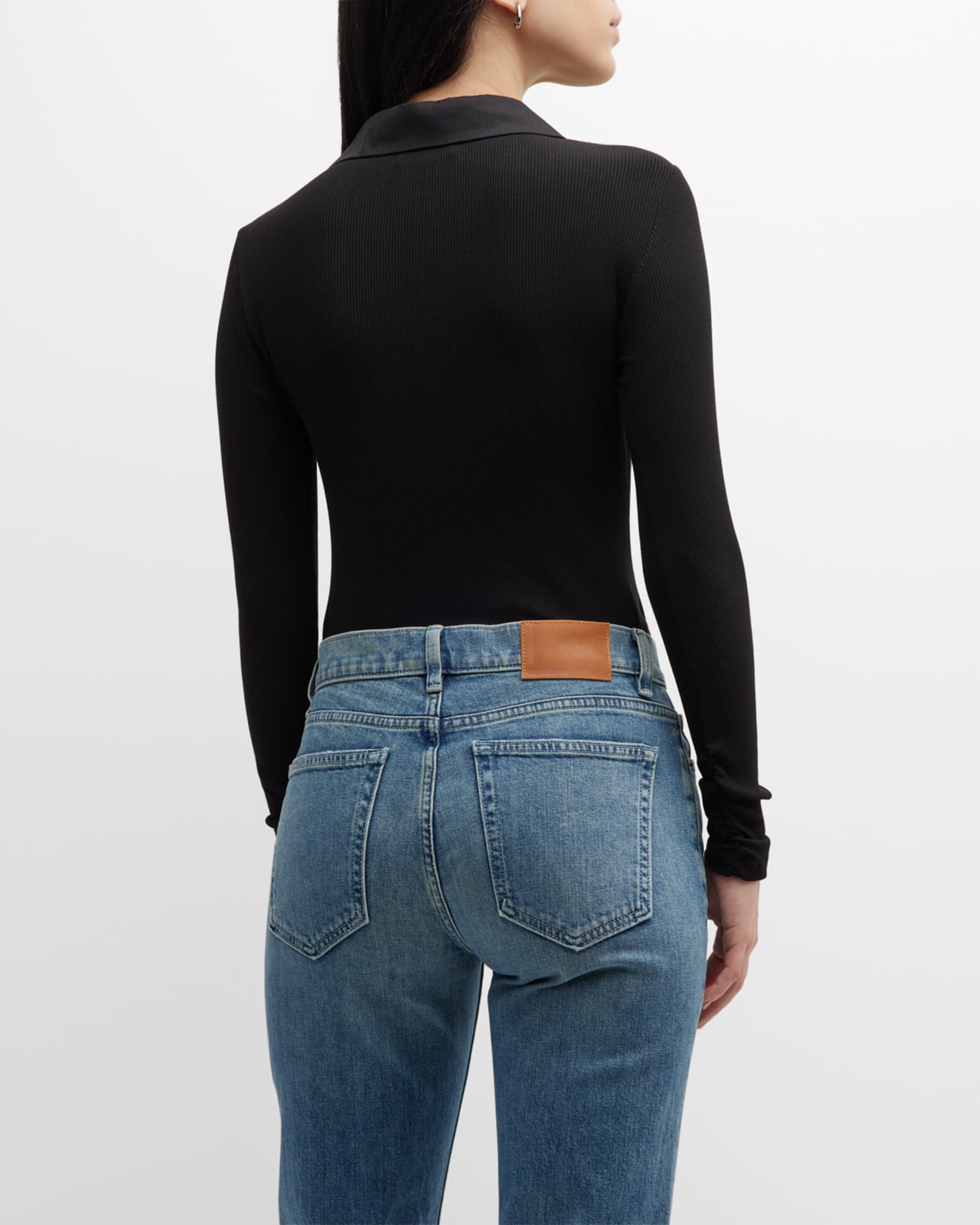 Donna Karan Ribbed Ruched Button-Down Bodysuit | Neiman Marcus