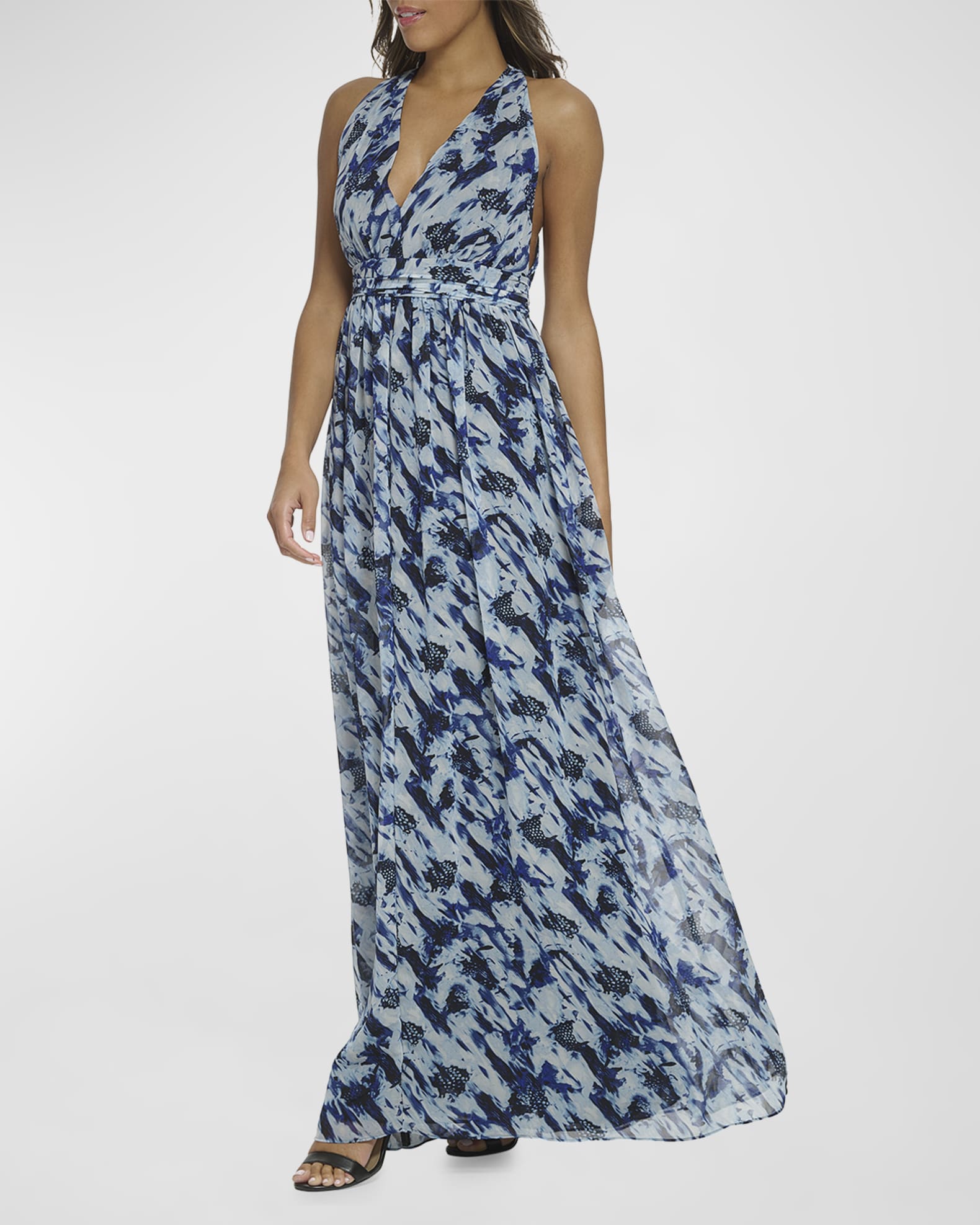 Donna Karan Abstract-Print Cross-Back Maxi Dress | Neiman Marcus