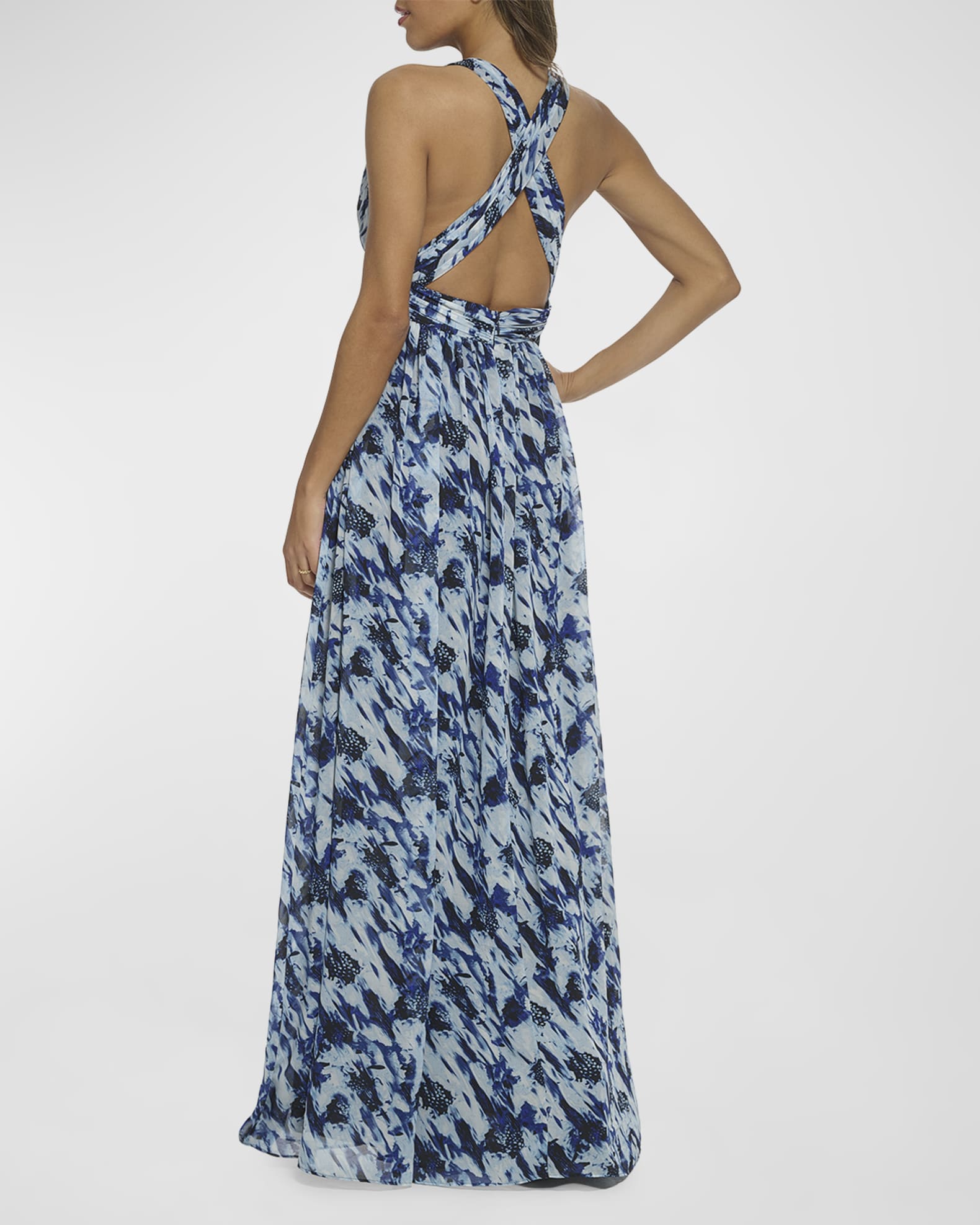 Donna Karan Abstract-Print Cross-Back Maxi Dress | Neiman Marcus