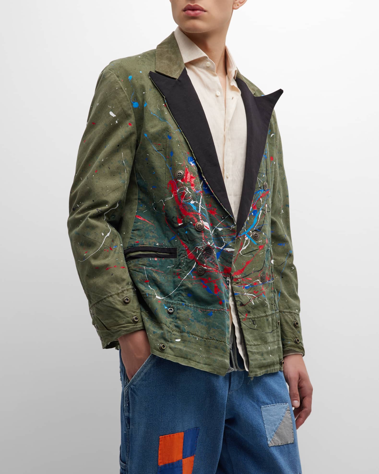 Greg Lauren Men's Tent Paint Splatter Tuxedo Jacket | Neiman Marcus