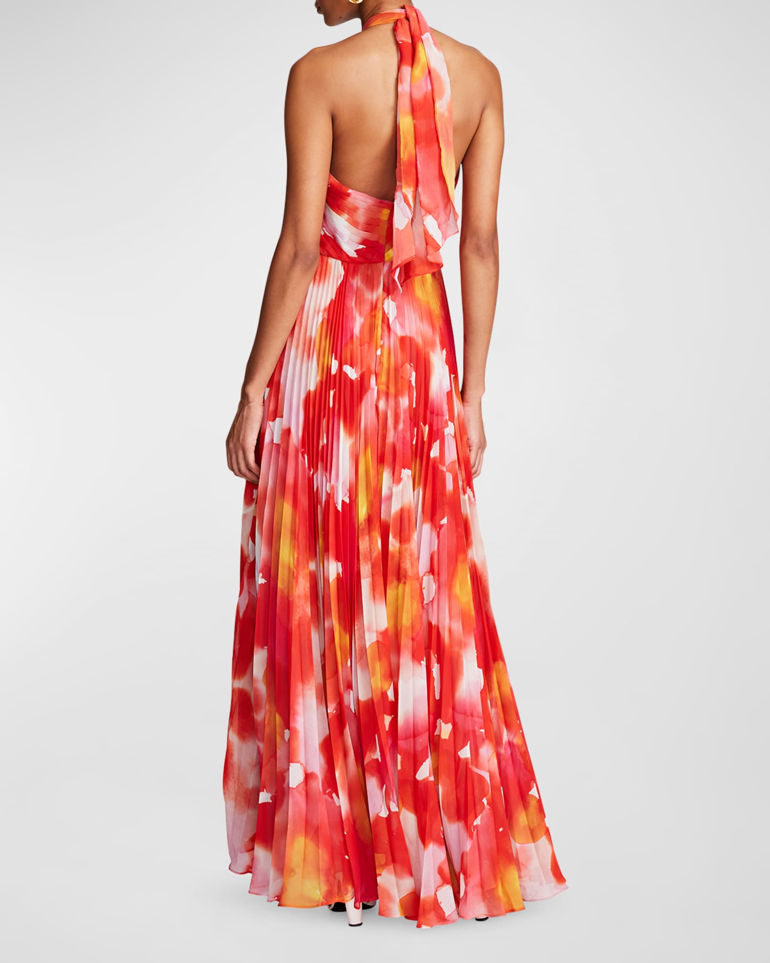 Halston Jill Pleated Cutout Chiffon Halter Gown | Neiman Marcus