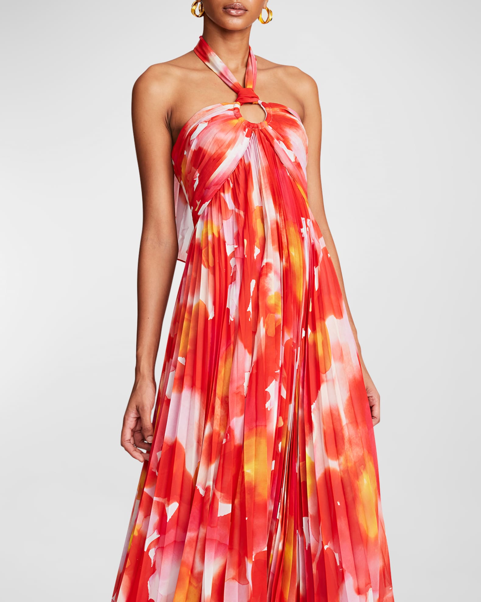Halston Jill Pleated Cutout Chiffon Halter Gown | Neiman Marcus