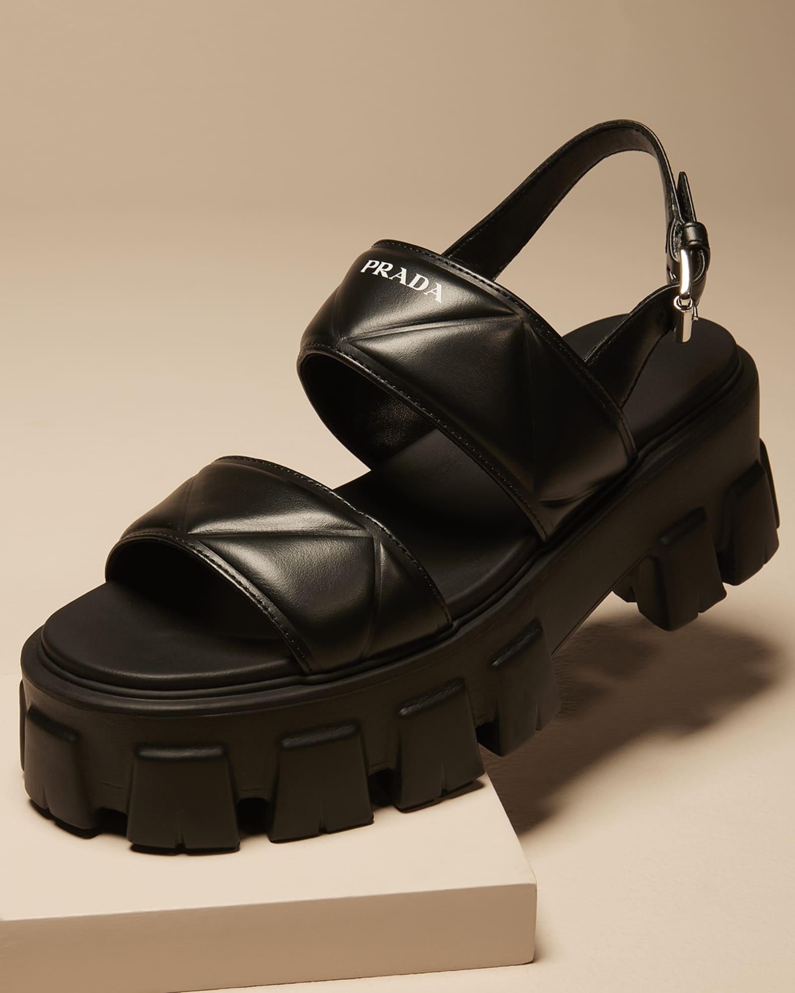 Prada Quilted Leather Platform Sandals | Neiman Marcus