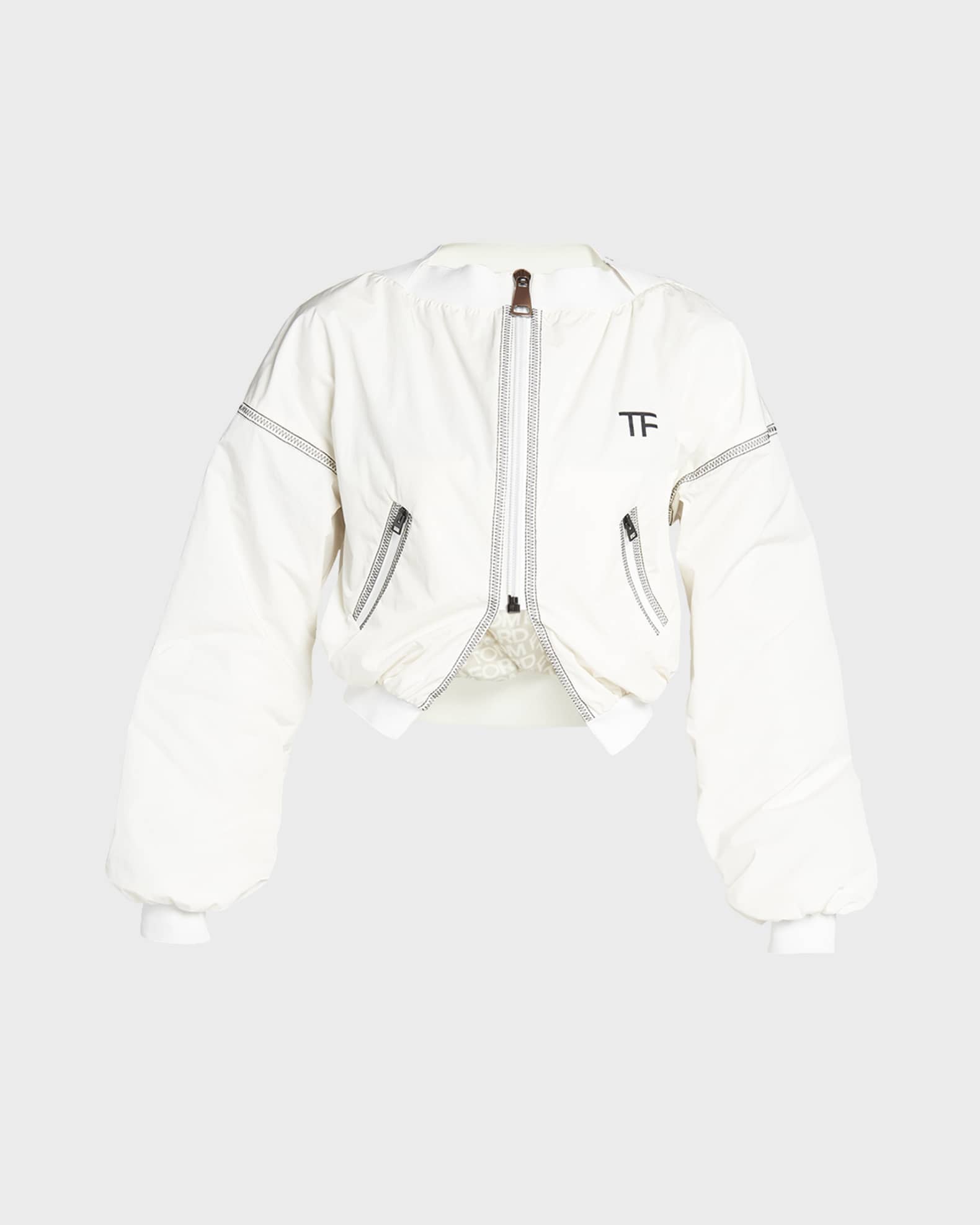 TOM FORD Monogram Crinkle Nylon Crop Track Jacket | Neiman Marcus