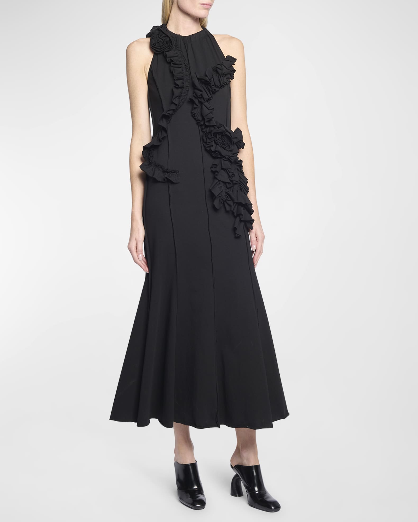 Dries Van Noten Henaro Ruffle Midi Dress with Floral Detail | Neiman Marcus