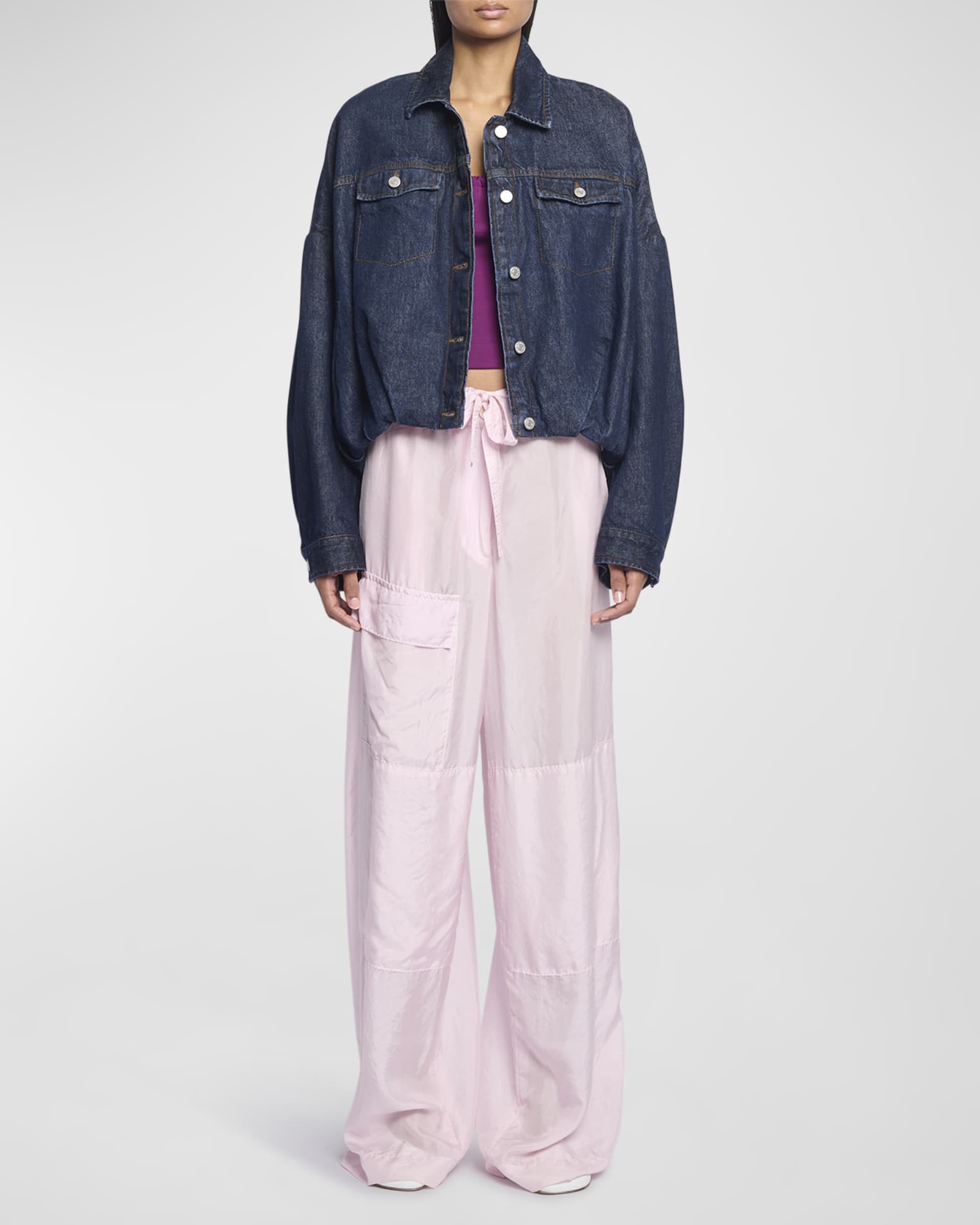 Dries Van Noten Vesto Gathered Denim Short Jacket | Neiman Marcus