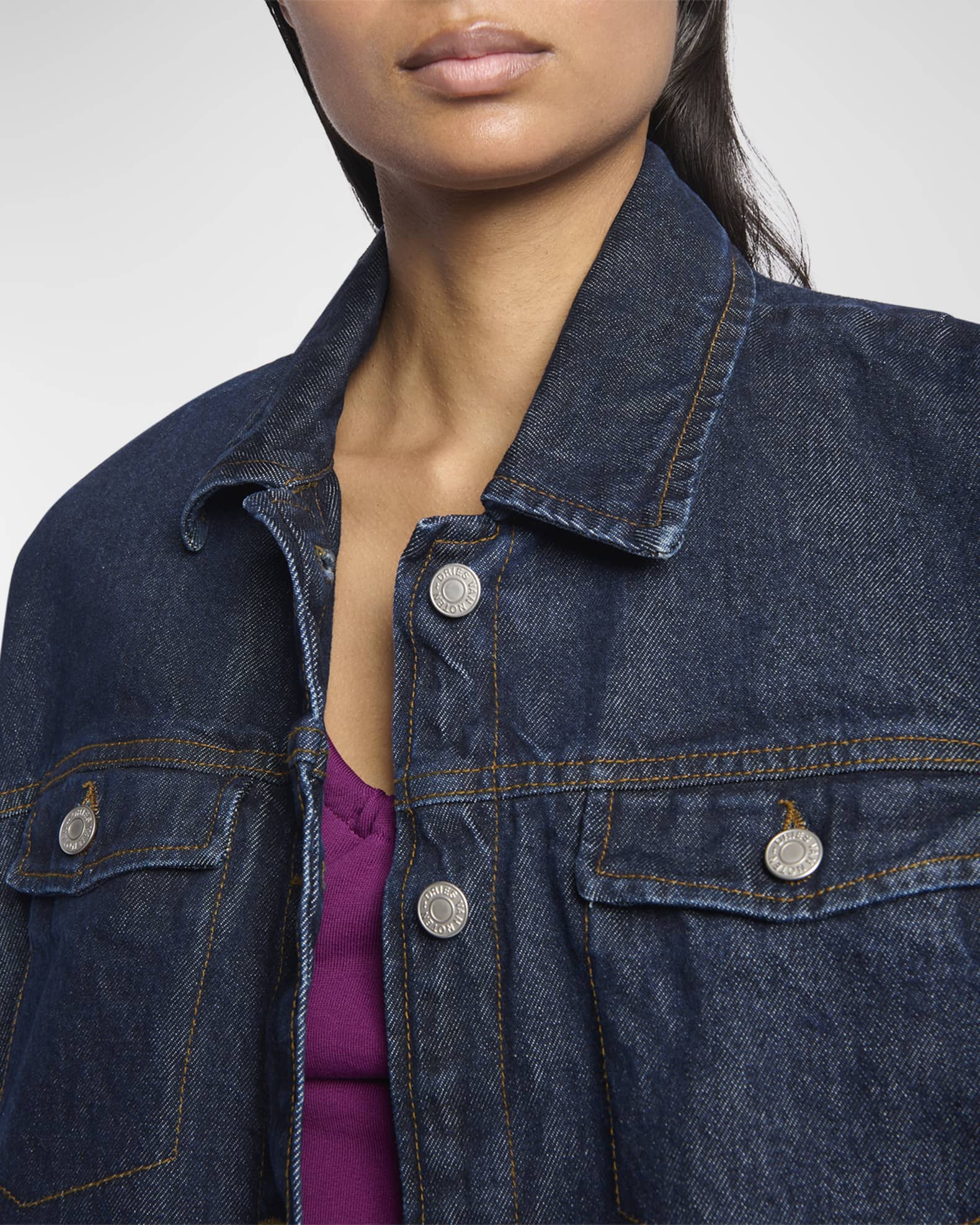 Dries Van Noten Vesto Gathered Denim Short Jacket | Neiman Marcus
