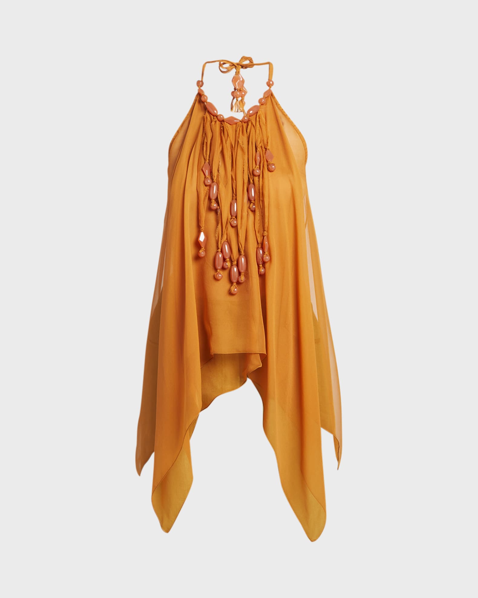 Alberta Ferretti Beaded Fringe Handkerchief Halter Top | Neiman Marcus