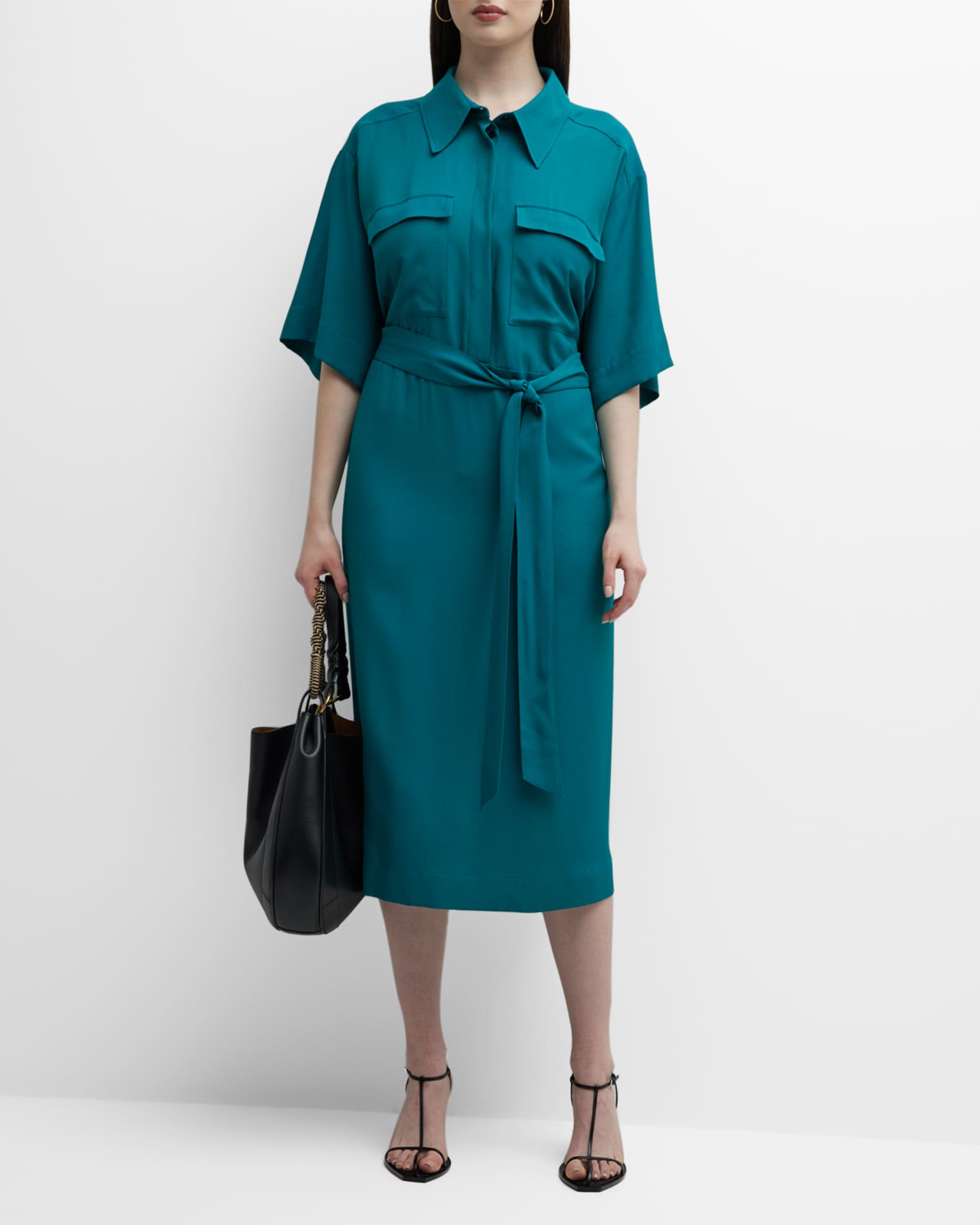 Whitney Morgan Plus Size Elbow-Sleeve Utility Shirtdress | Neiman Marcus