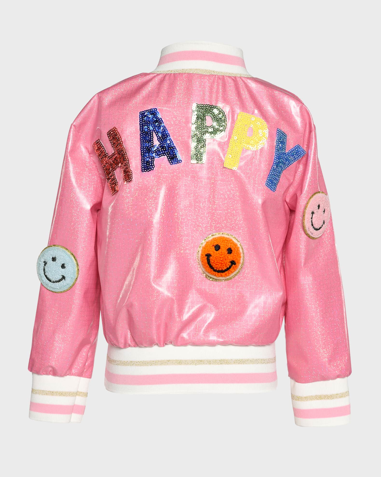 Hannah Banana Girl's Happy Sequin Multicolor Happy Face Bomber Jacket ...