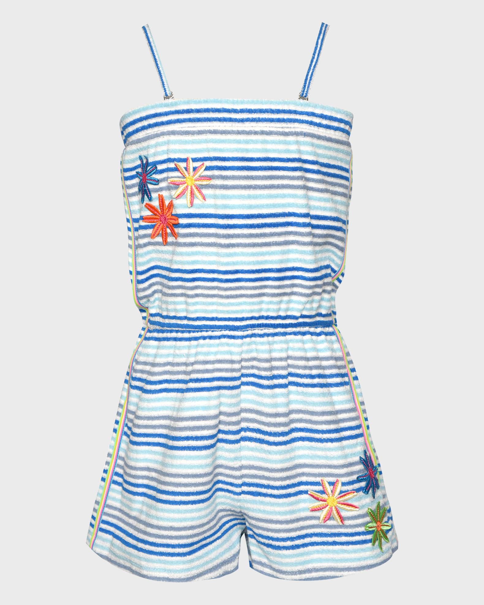 Hannah Banana Girl's Striped Floral Embroidered Romper, Size 7-14 ...