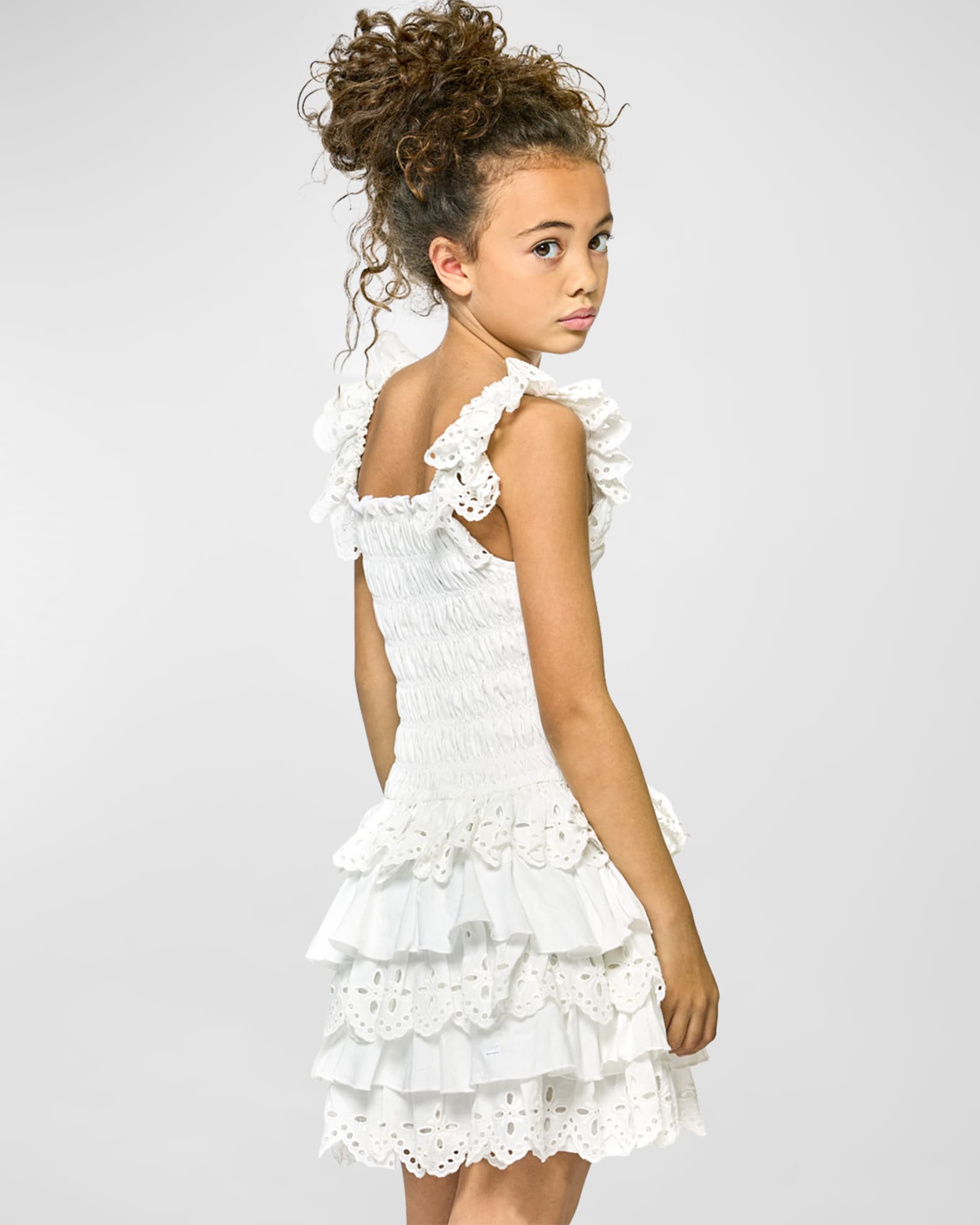 Hannah Banana Girl's Smocked Embroidered Eyelet Tiered Dress, Size 7-14 | Neiman Marcus