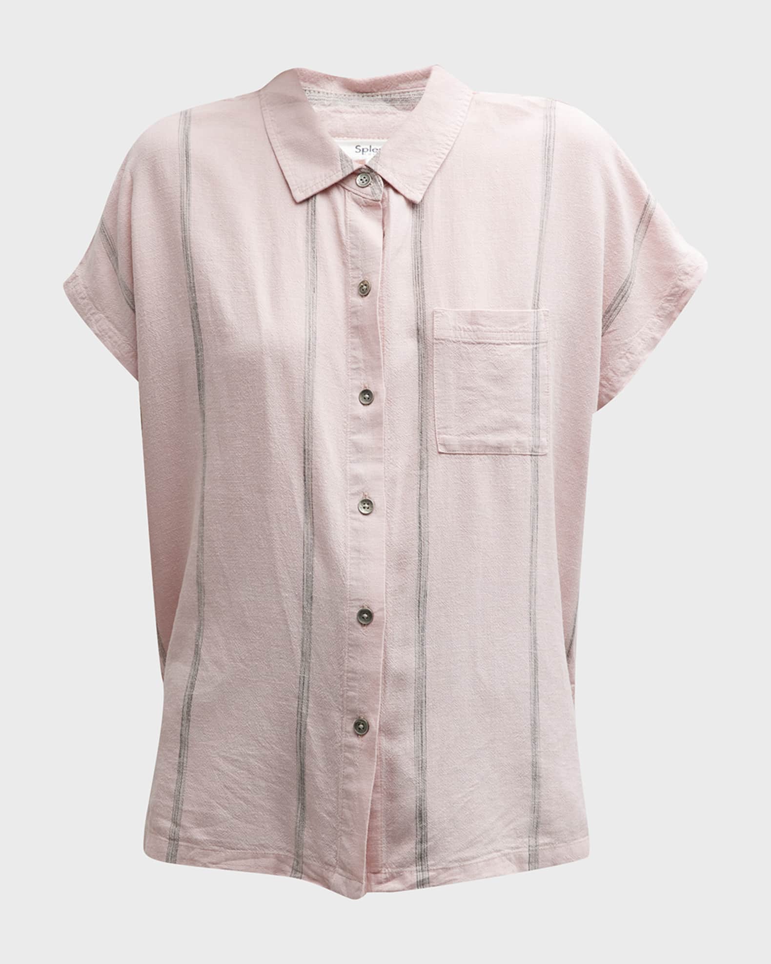 Splendid Giada Chalk Stripe Linen-Blend Camp Shirt | Neiman Marcus