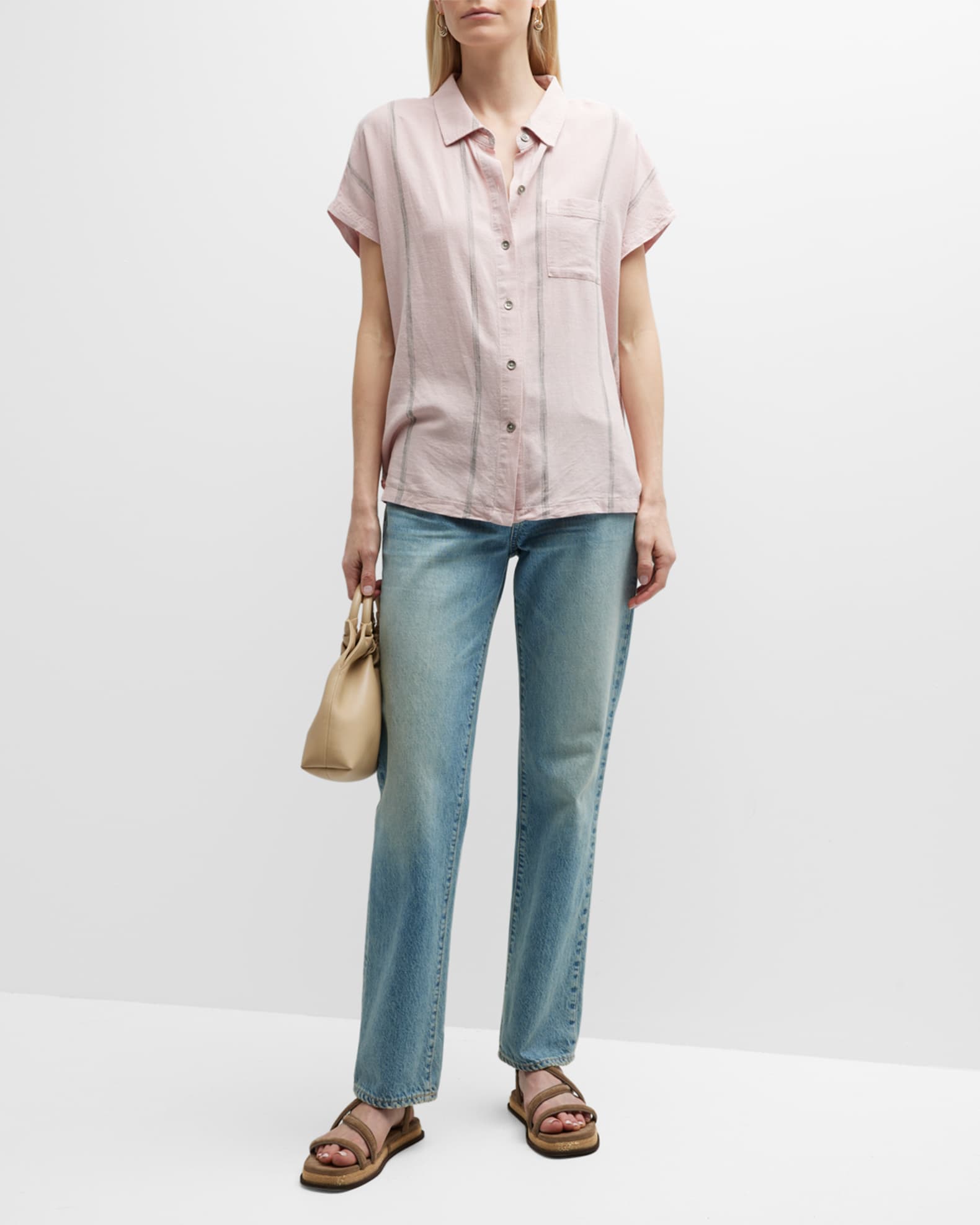 Splendid Giada Chalk Stripe Linen-Blend Camp Shirt | Neiman Marcus
