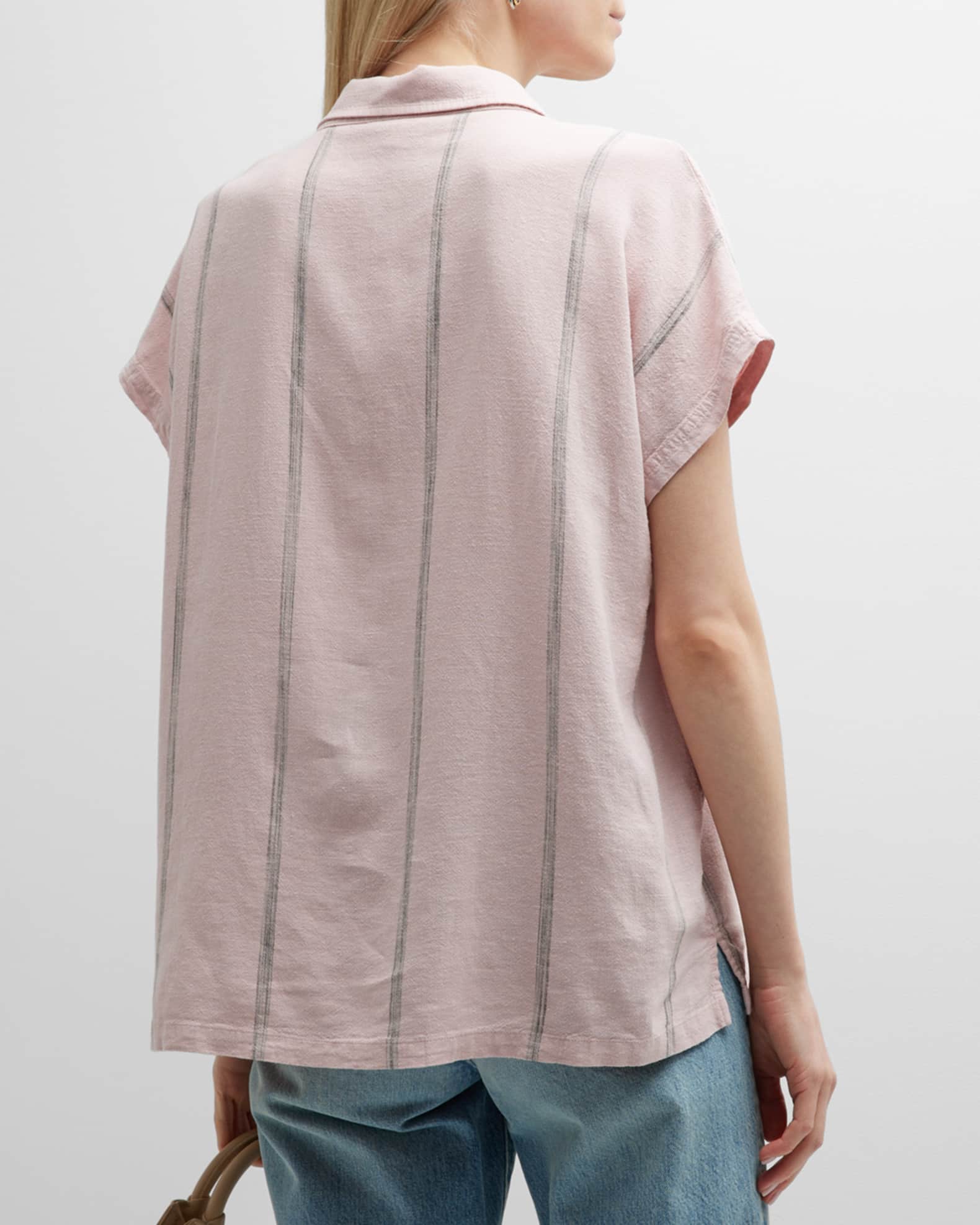 Splendid Giada Chalk Stripe Linen-Blend Camp Shirt | Neiman Marcus