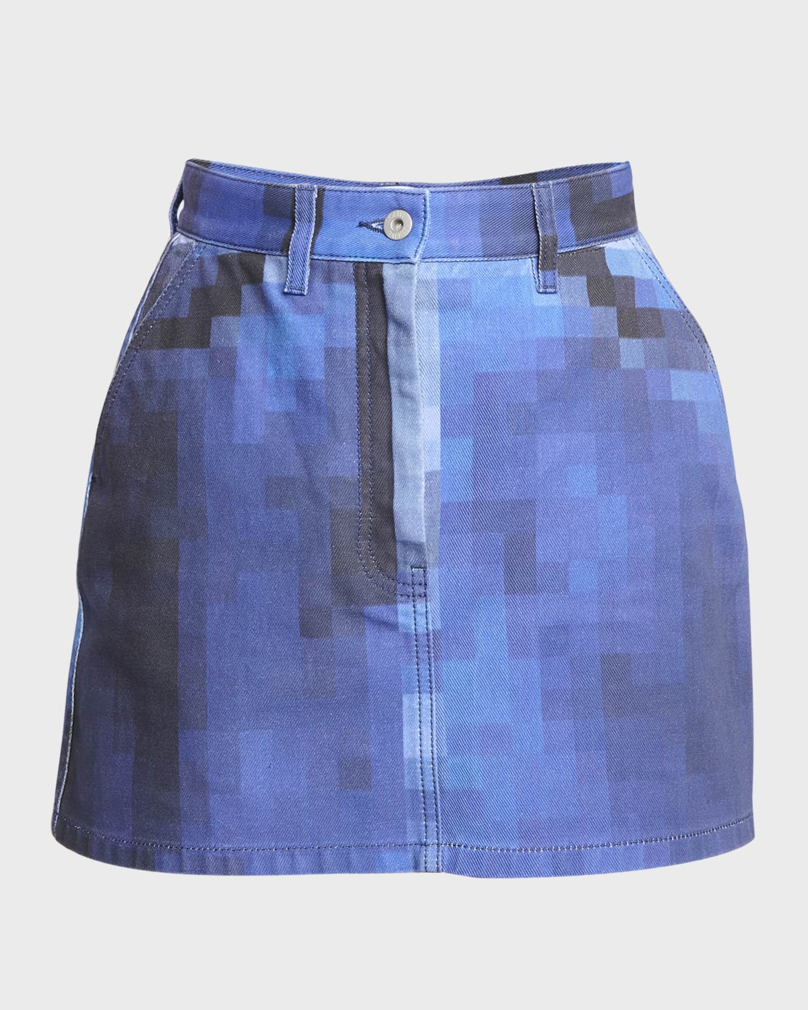 Loewe Pixelated-Print Denim Mini Skirt | Neiman Marcus