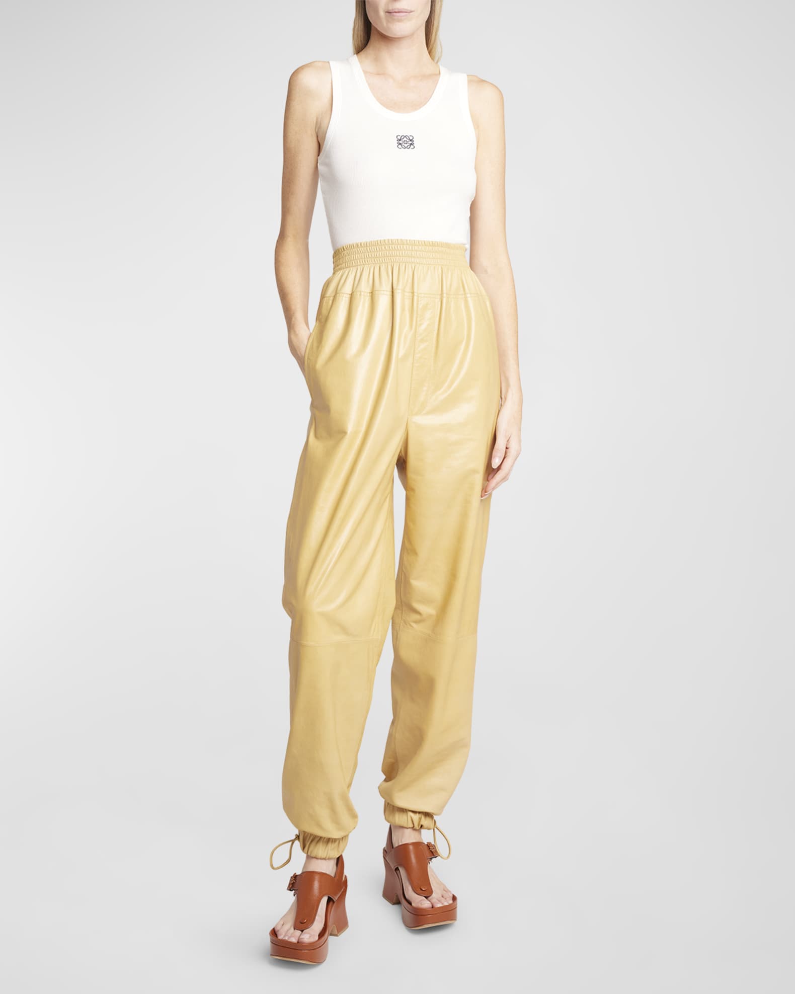 Loewe High-Rise Leather Pull-On Jogger Trousers | Neiman Marcus