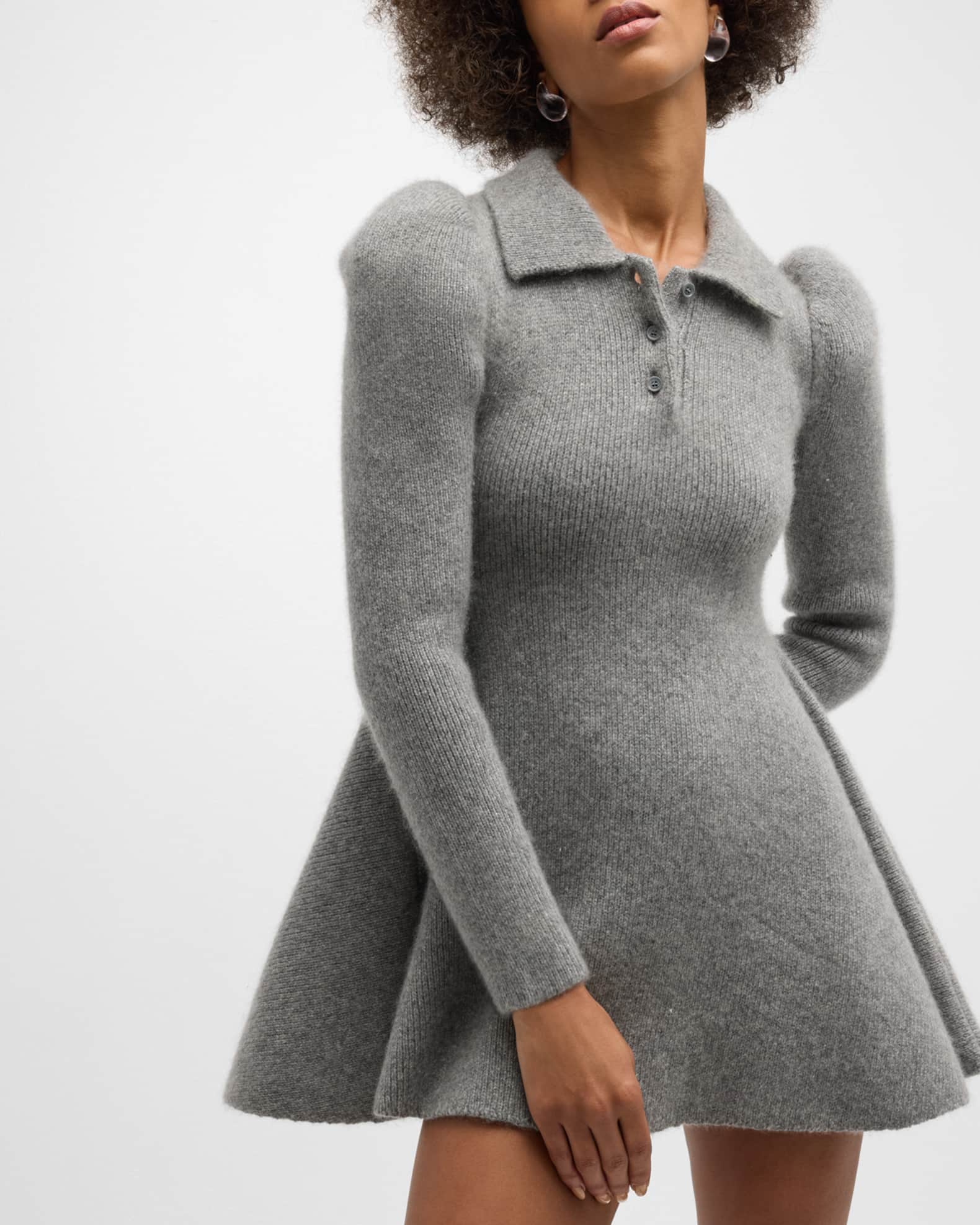 Loewe Long-Sleeve Cashmere Knit Mini Polo Dress | Neiman Marcus