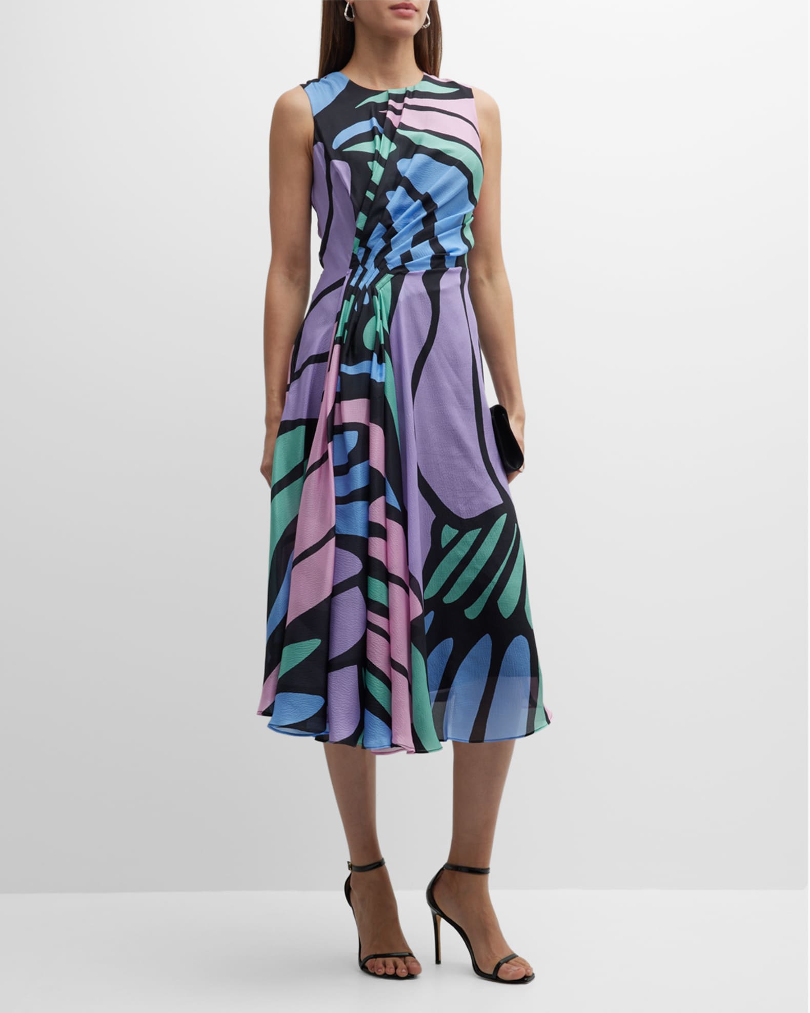 Natori Nagashi Printed Obi Silk Midi Dress | Neiman Marcus