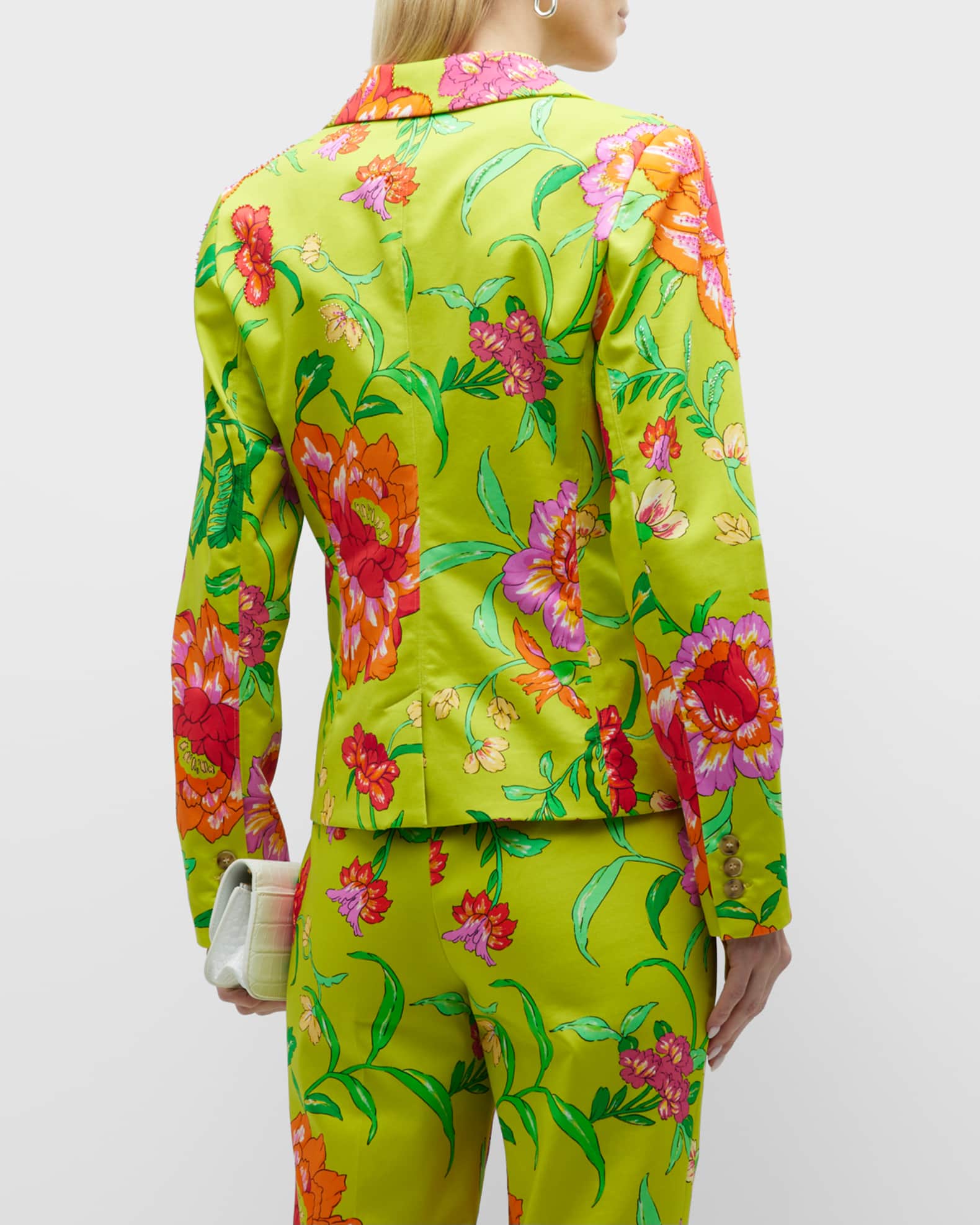 Natori Junko Beaded Floral-Print Chino Jacket | Neiman Marcus