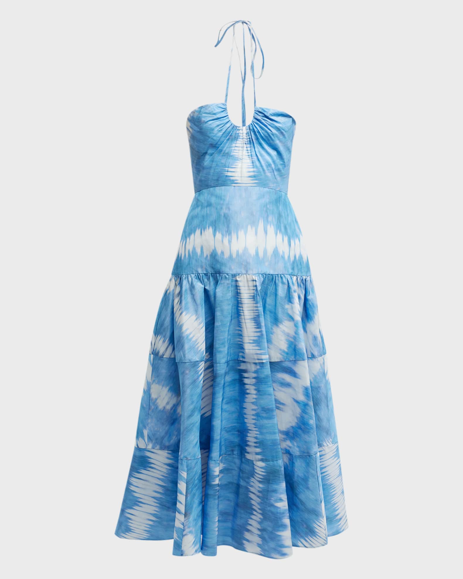 Alexis Roberta Tie-Dye Tiered Halter Midi Dress | Neiman Marcus