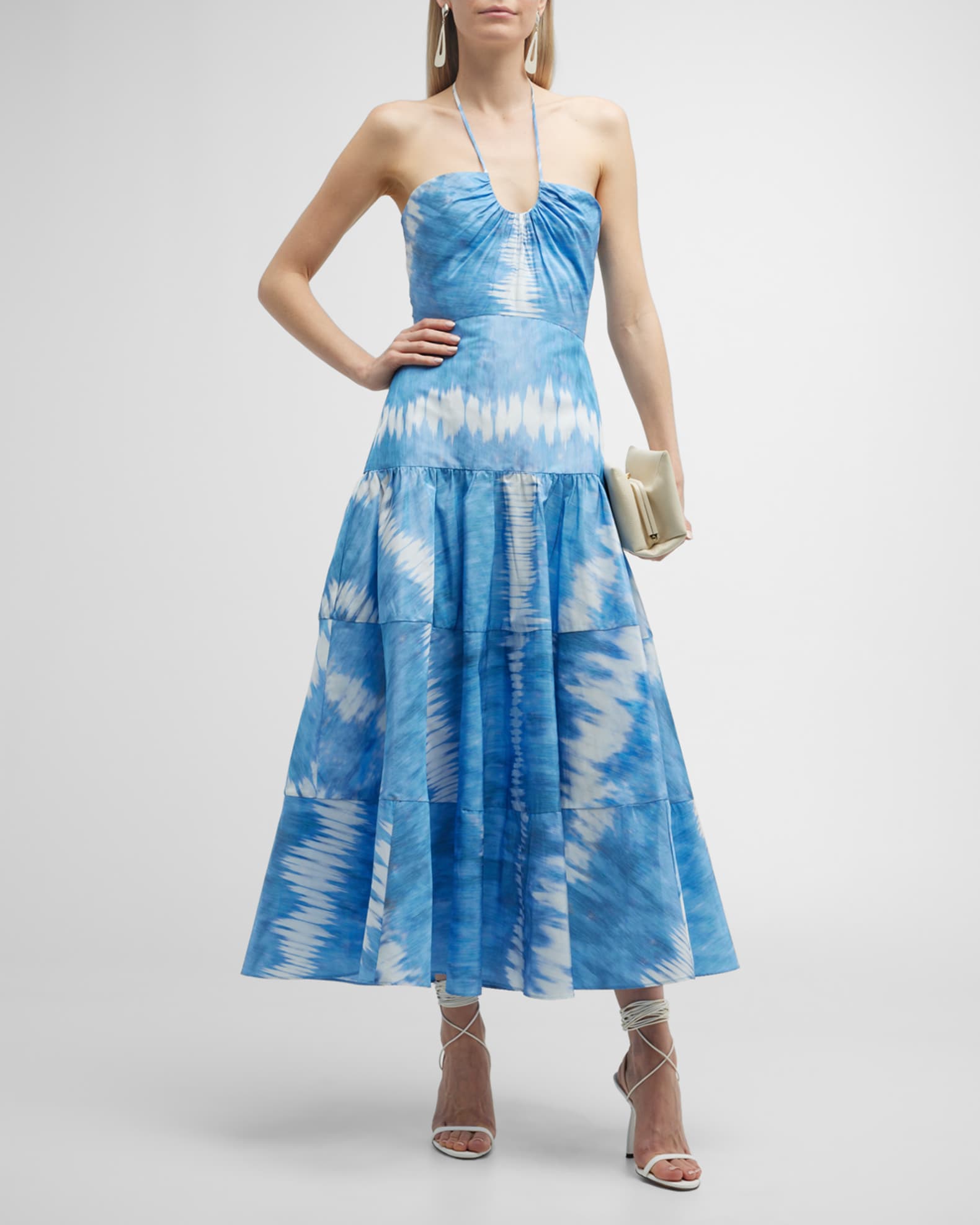 Alexis Roberta Tie-Dye Tiered Halter Midi Dress | Neiman Marcus