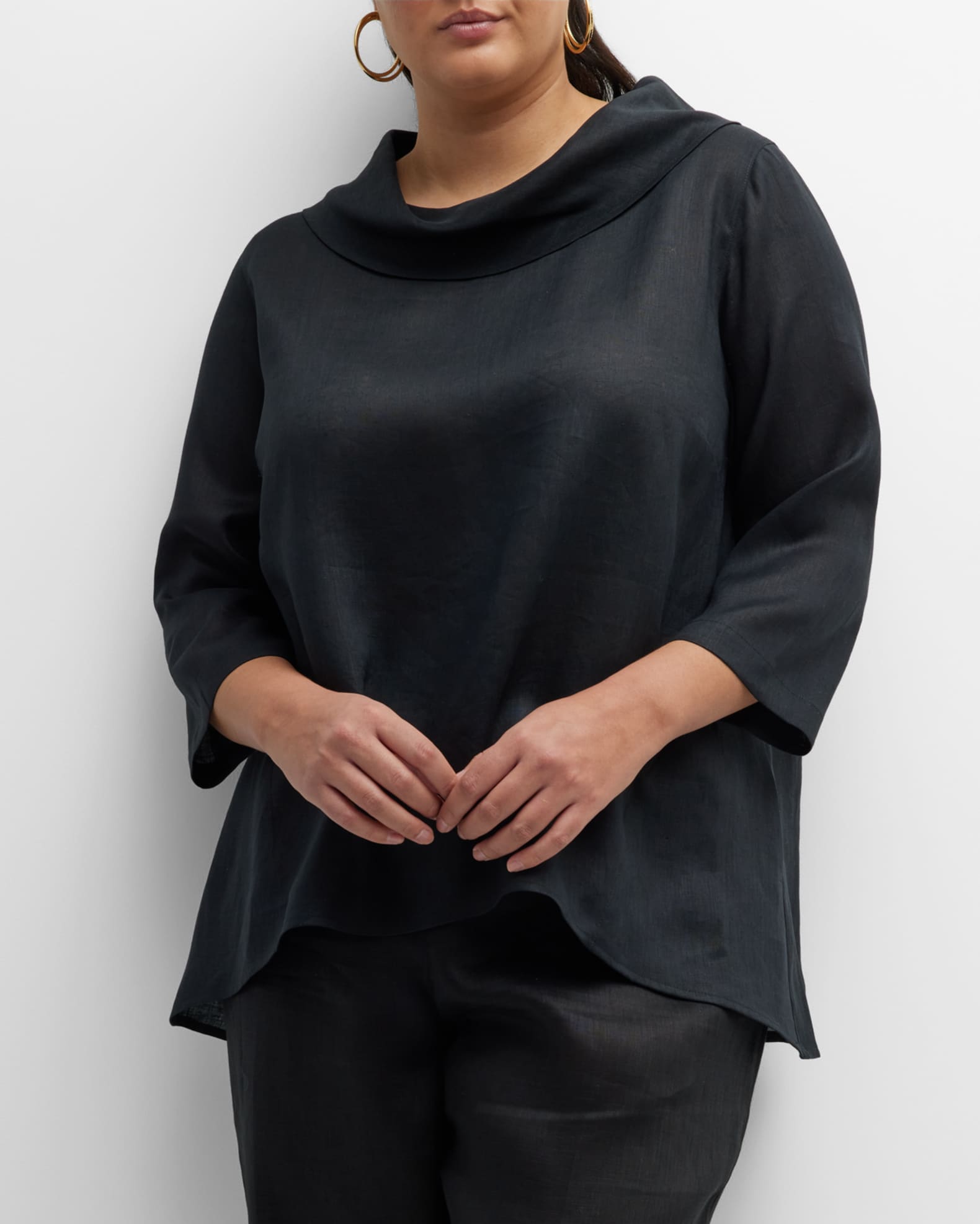 Caroline Rose Plus Plus Size Cowl-Neck Tissue Linen Tunic | Neiman Marcus