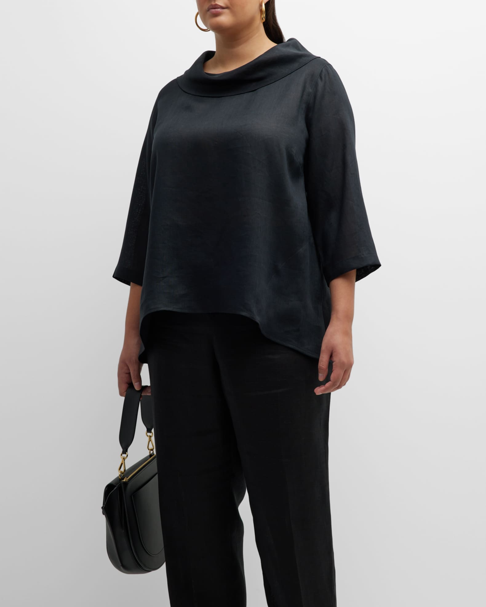 Caroline Rose Plus Plus Size Cowl-Neck Tissue Linen Tunic | Neiman Marcus
