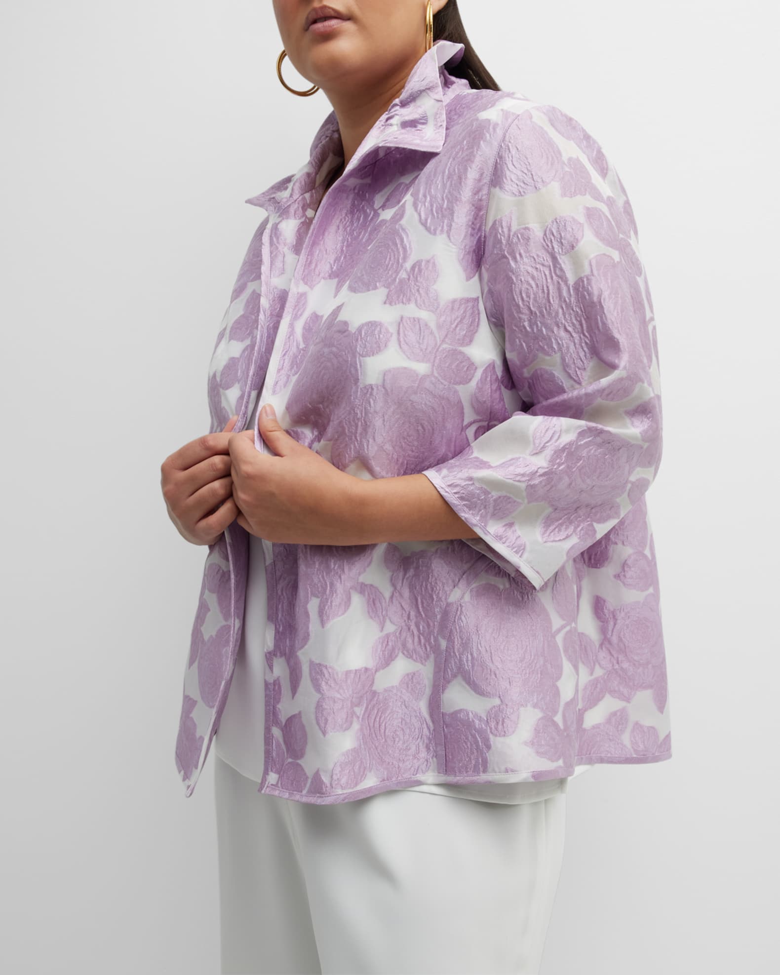 Caroline Rose Plus Plus Size Lavender Rose Floral Devore Jacket ...