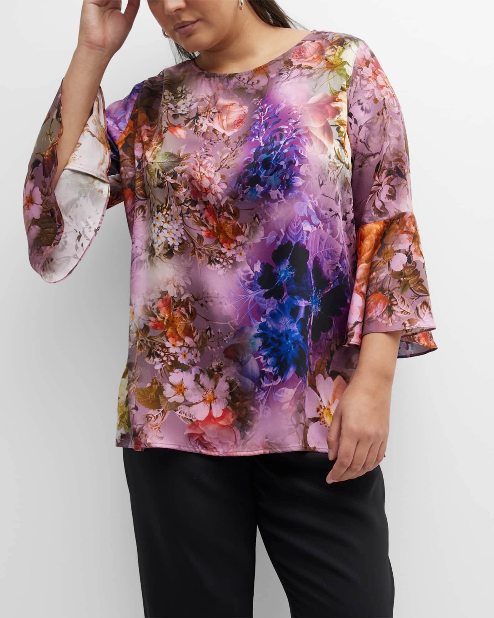 Caroline Rose Plus Plus Size Amethyst Garden Floral-Print Twill Top ...