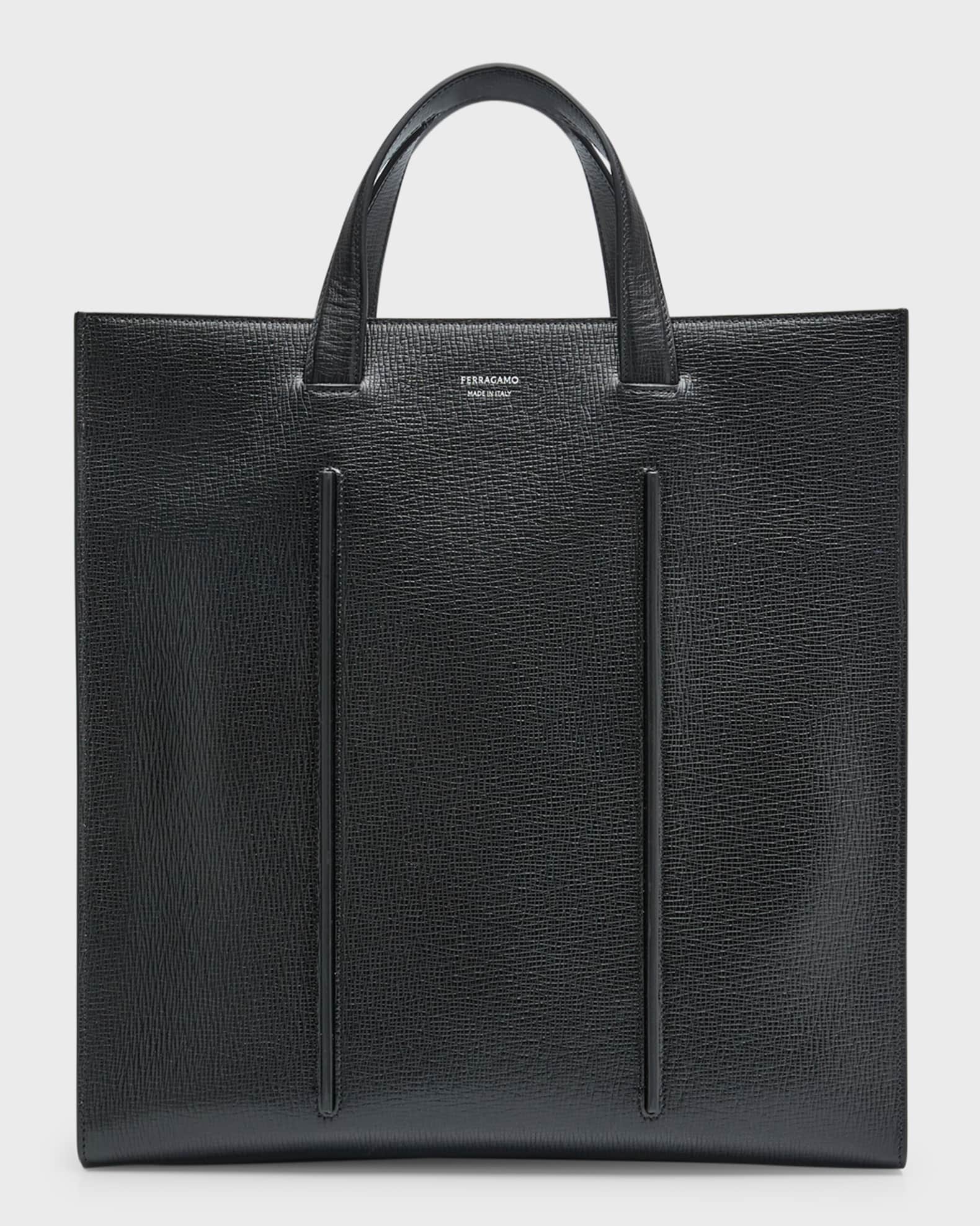 Ferragamo Men's Leather Tote Bag with Rib Inserts | Neiman Marcus