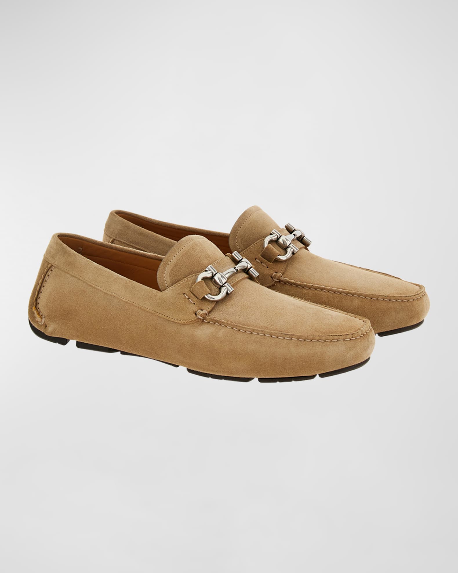 Ferragamo Men's Gancini Ornament Leather Drivers | Neiman Marcus