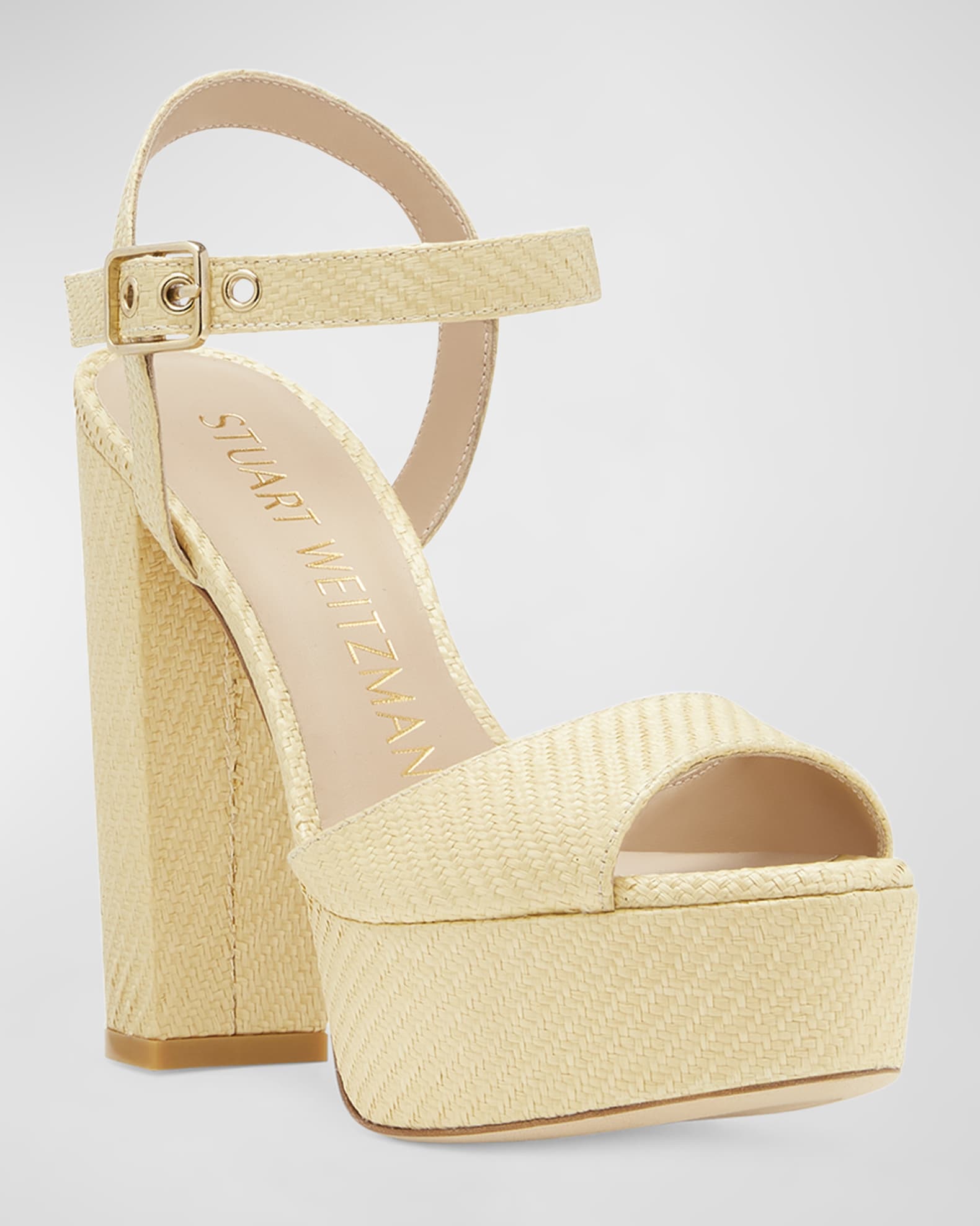 Stuart Weitzman Ryder Raffia Ankle-Strap Platform Sandals | Neiman Marcus