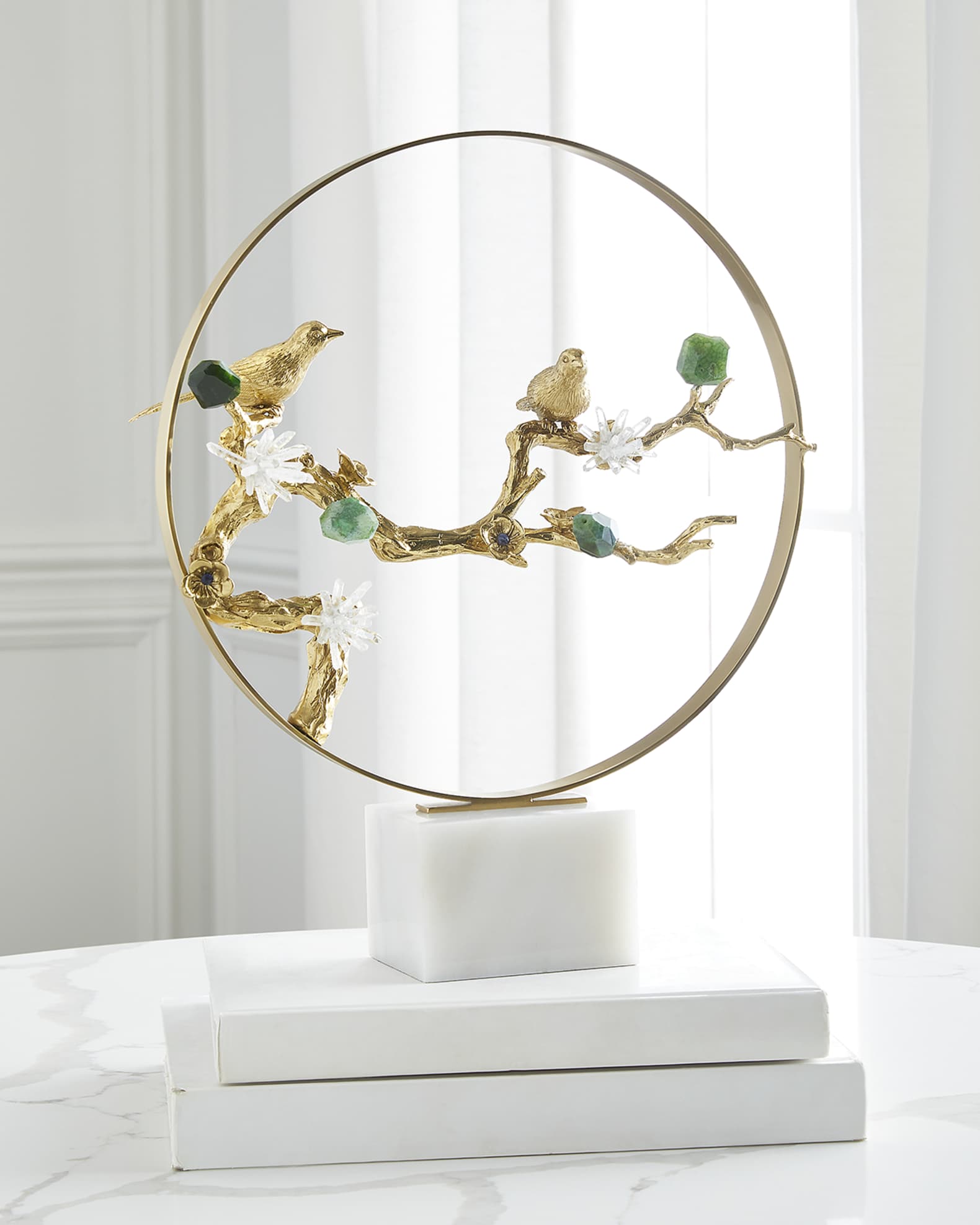 John-Richard Collection Brass Bird & Green Agate Sculpture | Neiman Marcus
