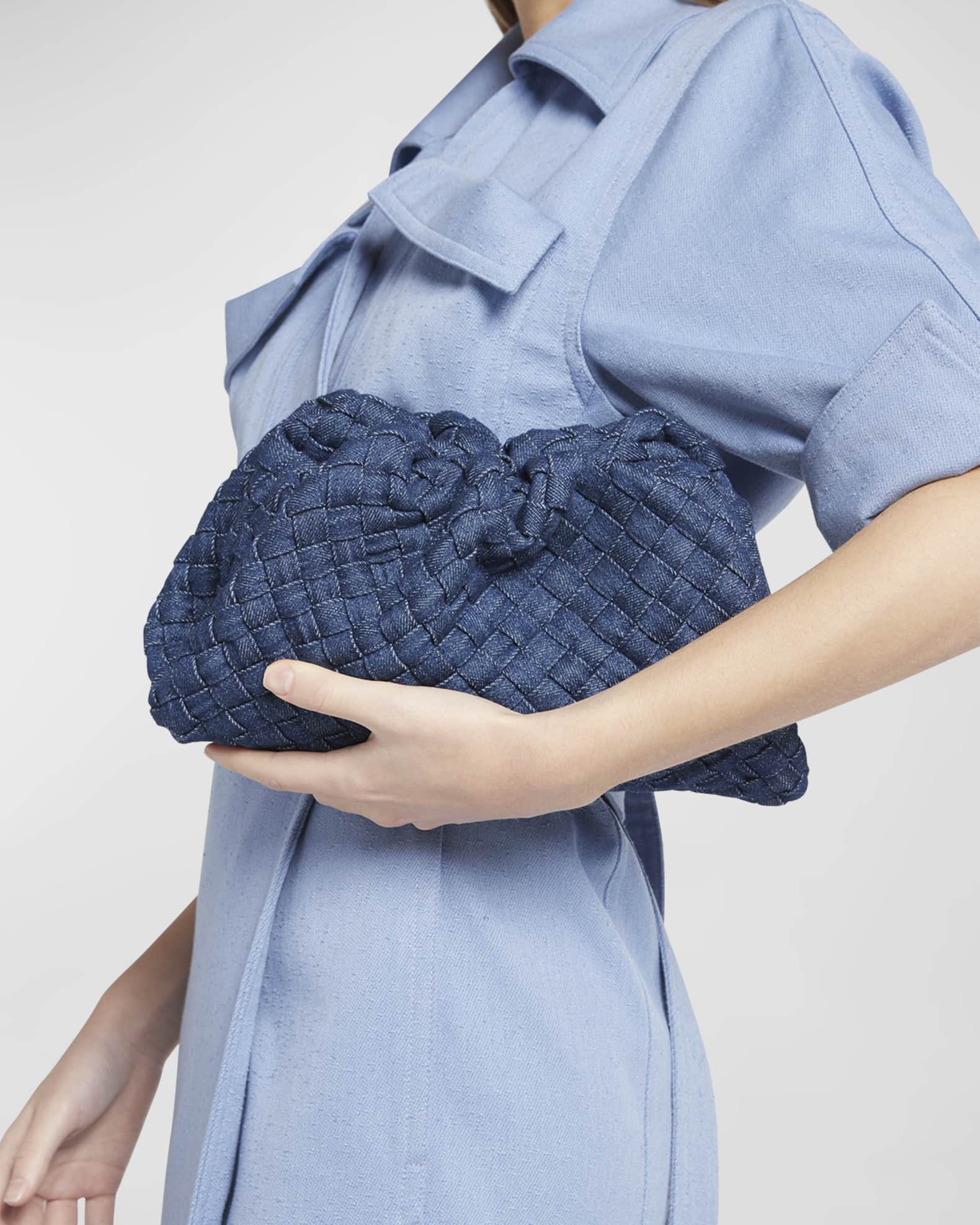 Bottega Veneta Medium Intrecciato Denim Pouch | Neiman Marcus