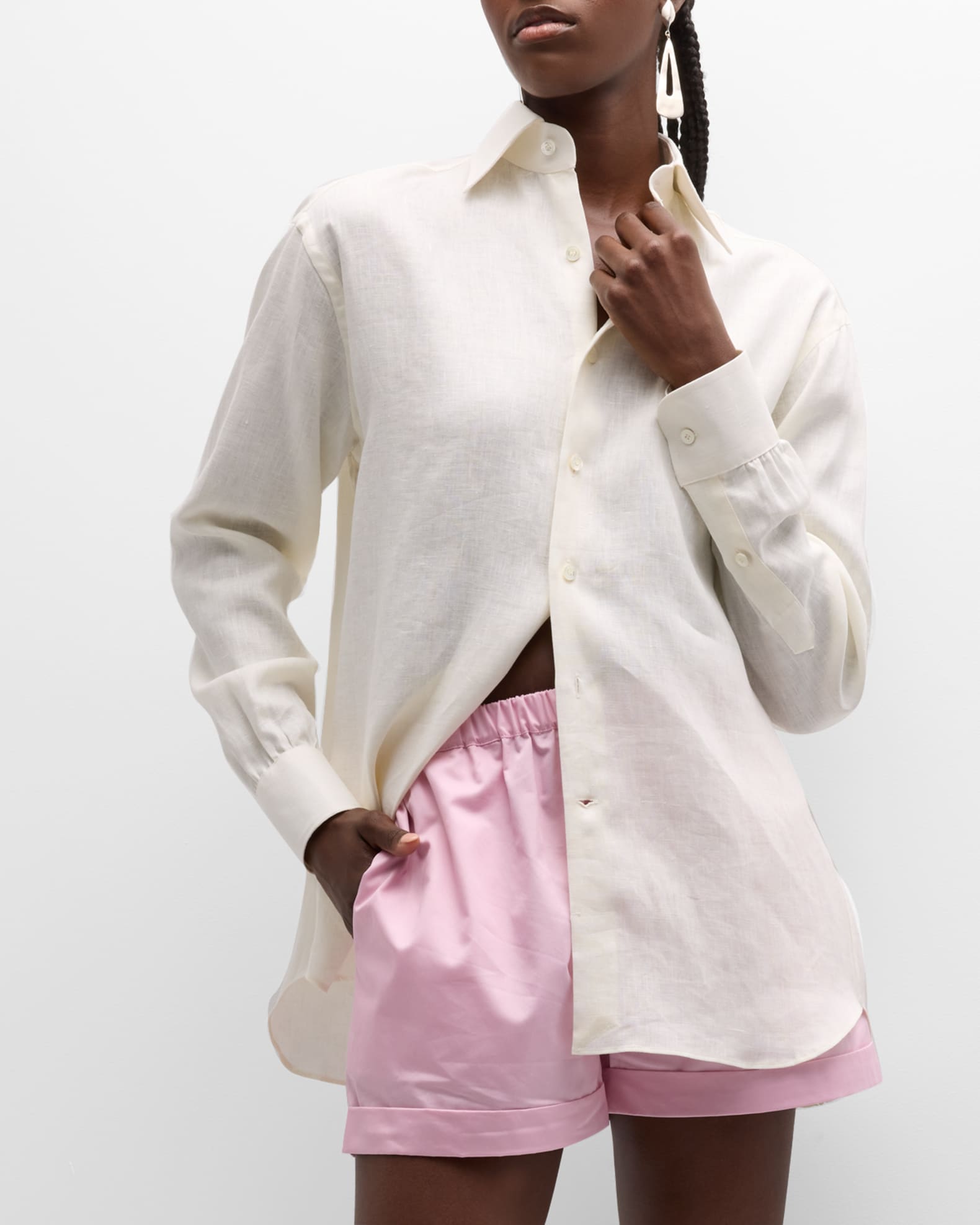 WOERA Open-Back Button-Front Linen Shirt | Neiman Marcus