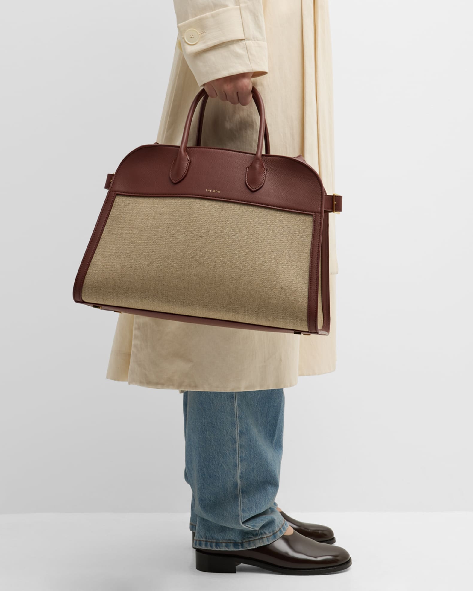 THE ROW Margaux 15 Top-Handle Bag in Canvas and Leather | Neiman Marcus
