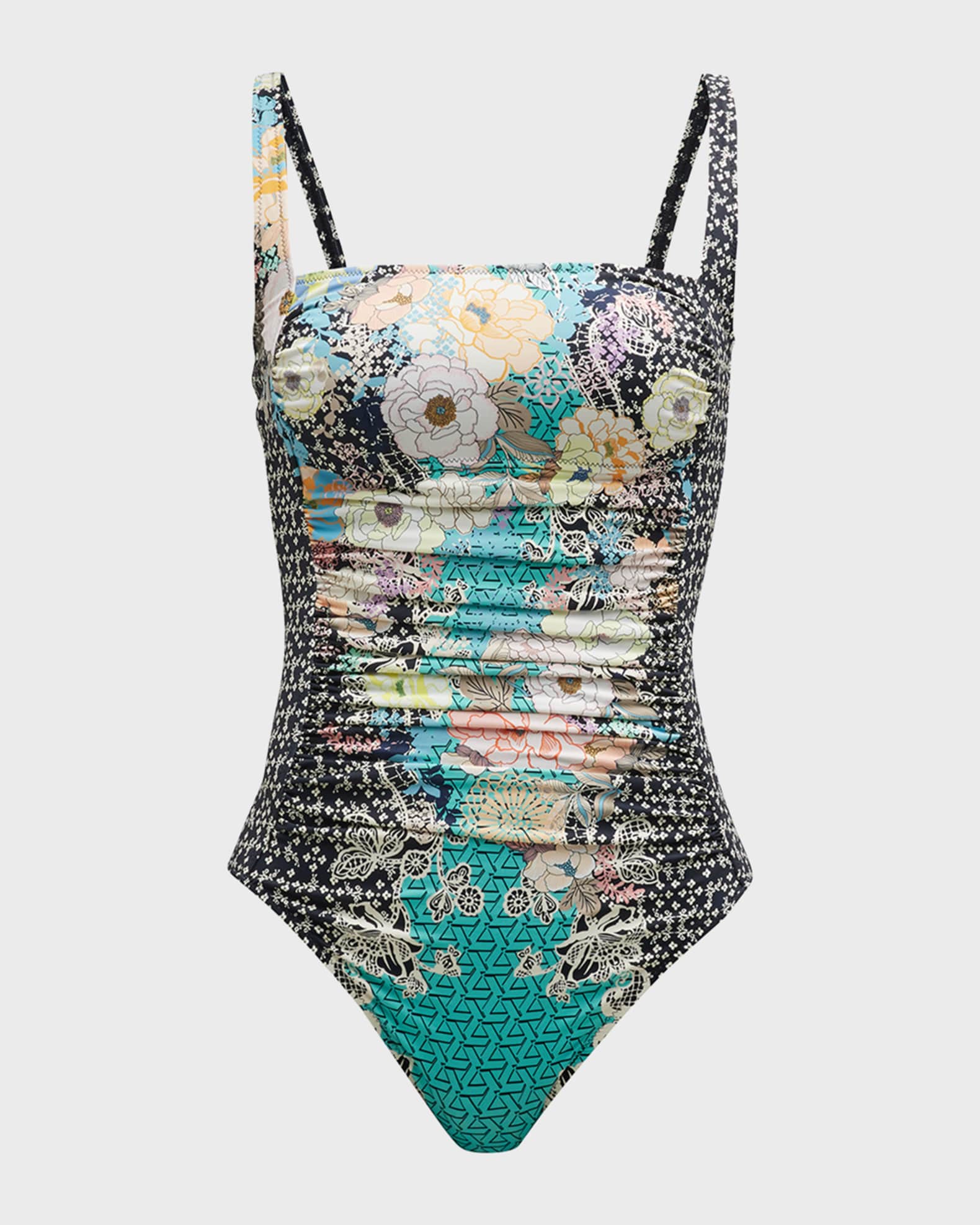 Johnny Was Plus Size Mila Ruched One Piece Swimsuit Neiman Marcus