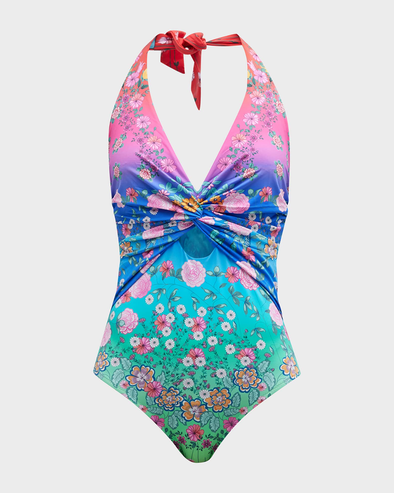 Johnny Was Twist-Front Keyhole One-Piece Swimsuit | Neiman Marcus