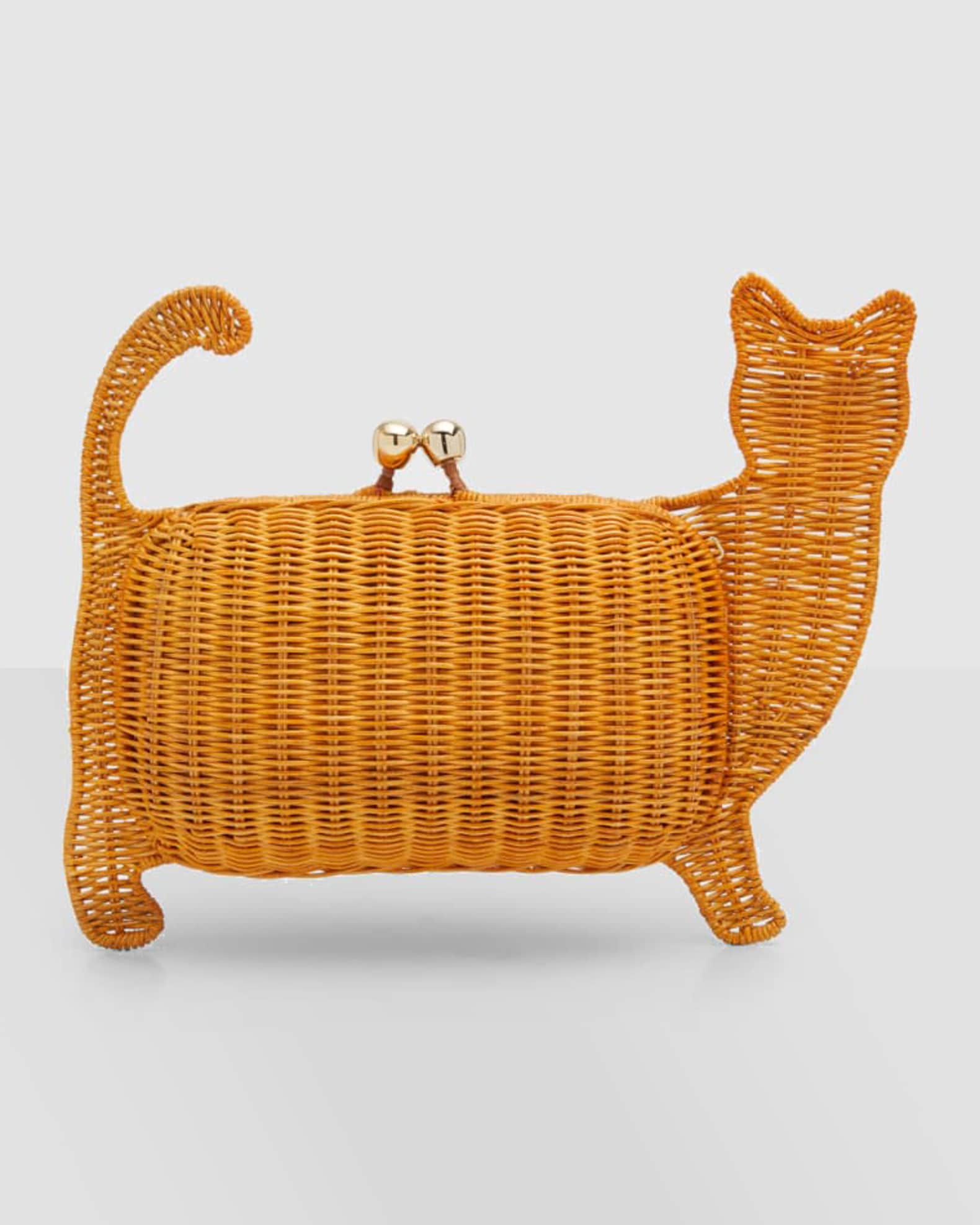 Serpui Charles Cat Wicker Clutch Bag | Neiman Marcus