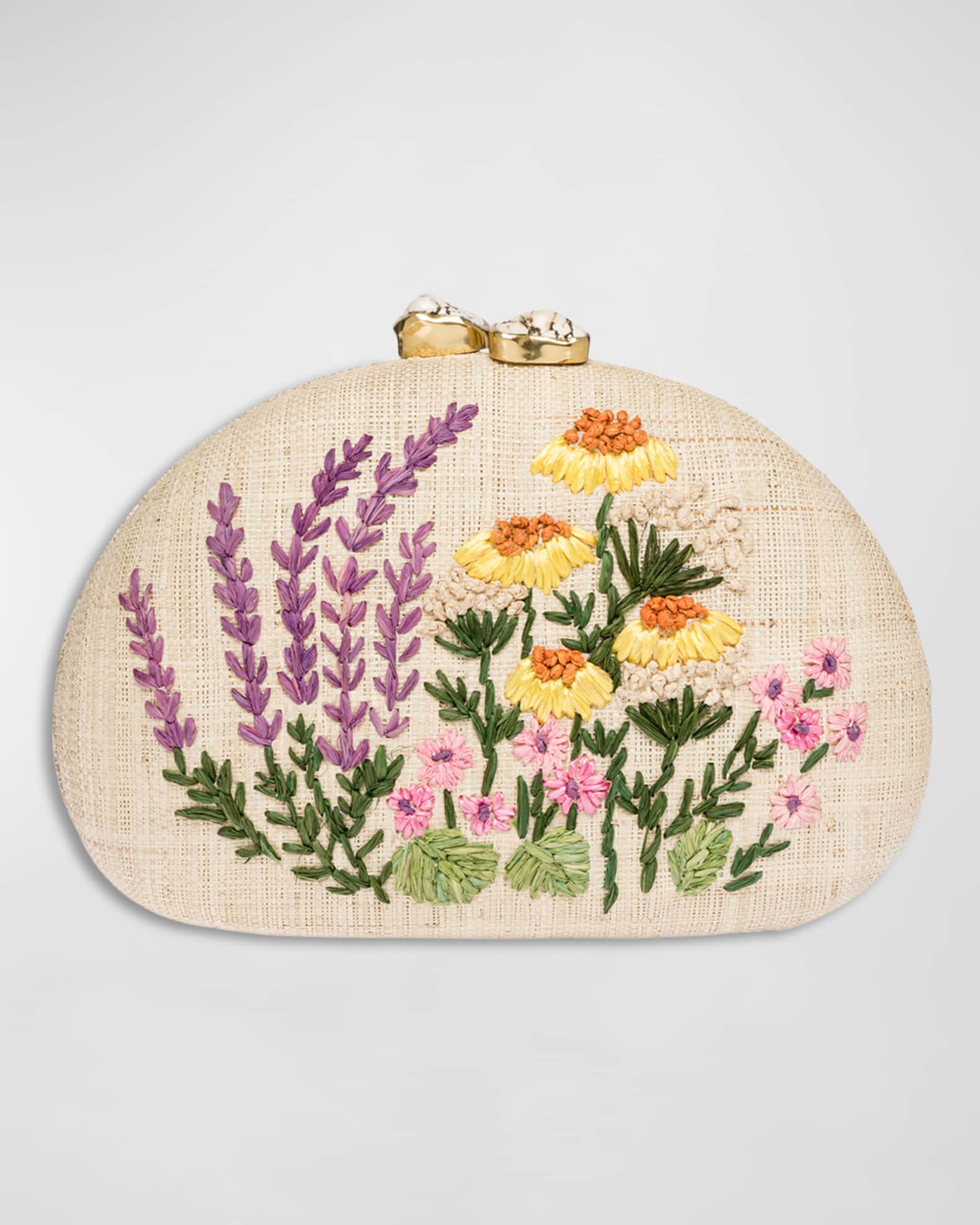 Rafe Berna Flower-Embroidered Straw Clutch Bag | Neiman Marcus