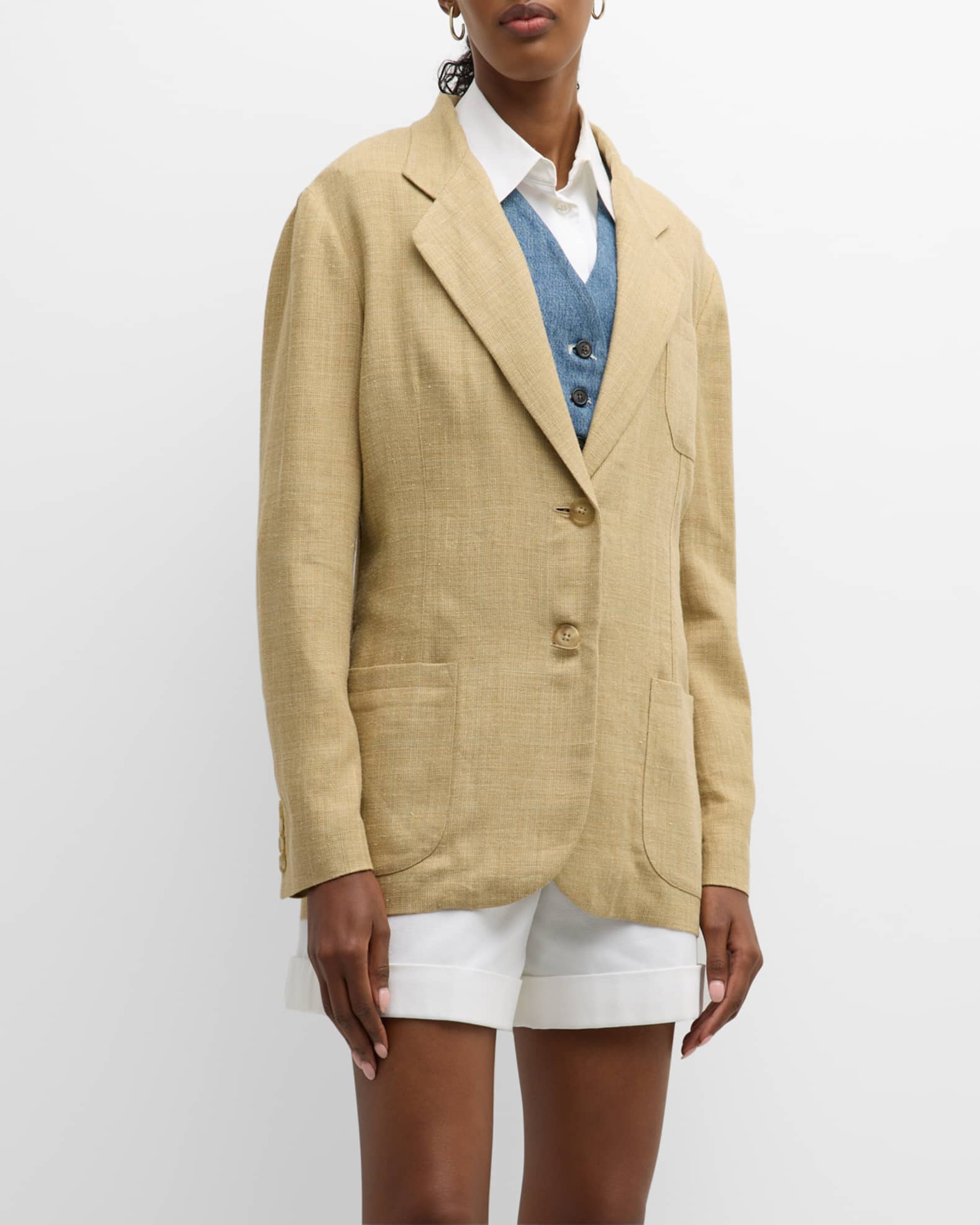 Ralph Lauren Collection Josephine Check Linen Single-Breasted Blazer | Neiman Marcus