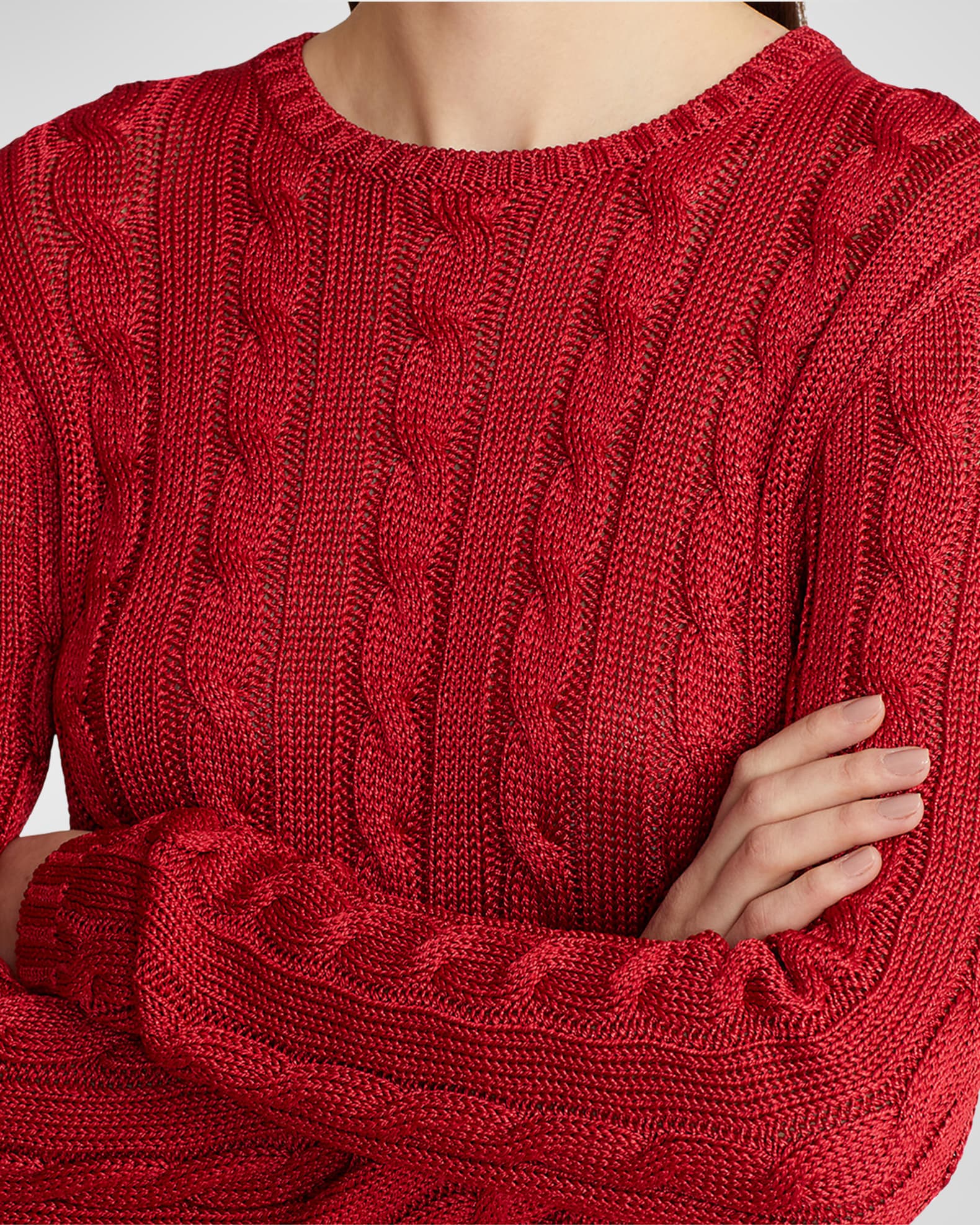 Ralph Lauren Collection Cable-Knit Silk Sweater | Neiman Marcus