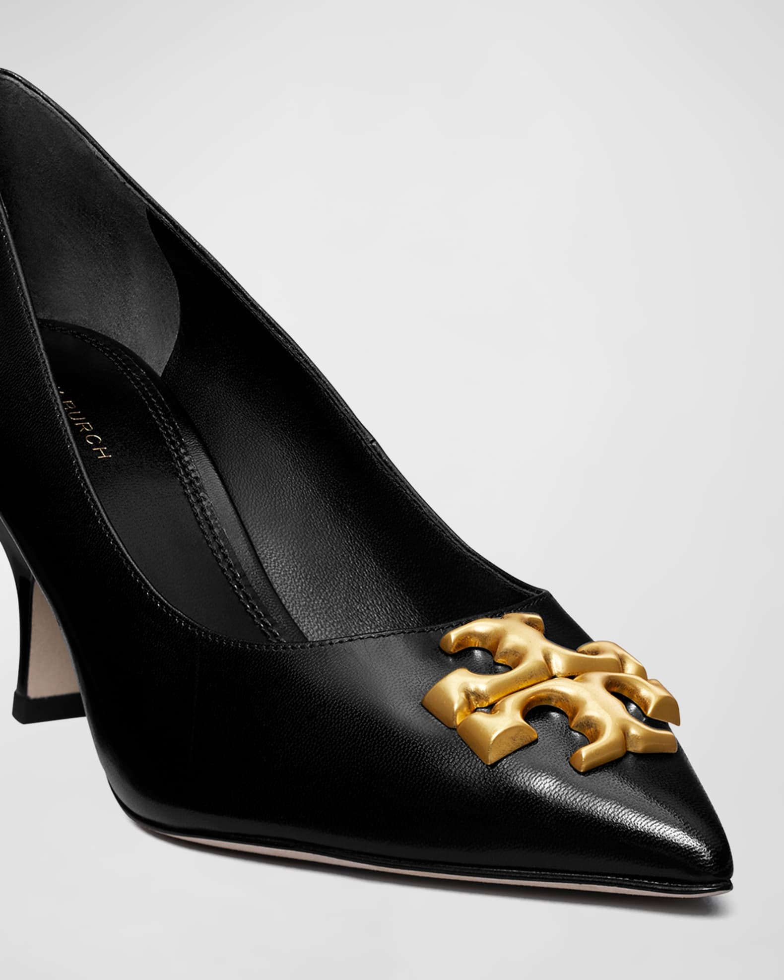 Tory Burch Eleanor Angled Kitten Heel Leather Pumps | Neiman Marcus