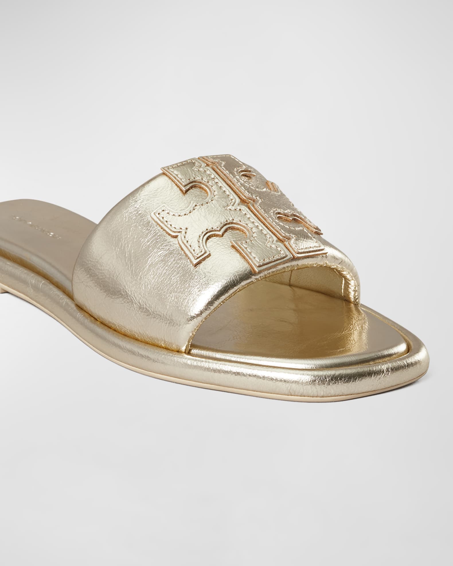 Tory Burch Double T Sport Metallic Slide Sandals | Neiman Marcus