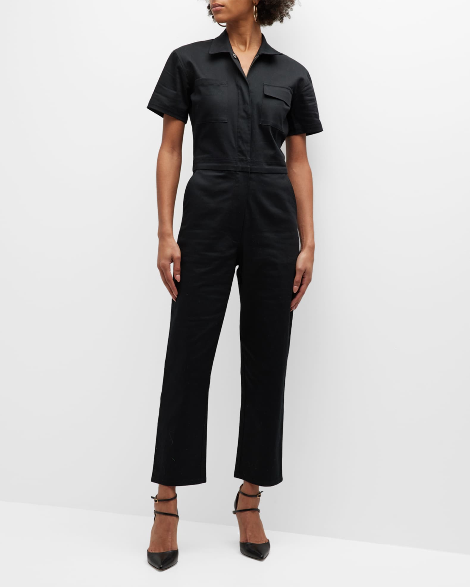 Rivet Utility Worker Stretch Short-Sleeve Jumpsuit | Neiman Marcus