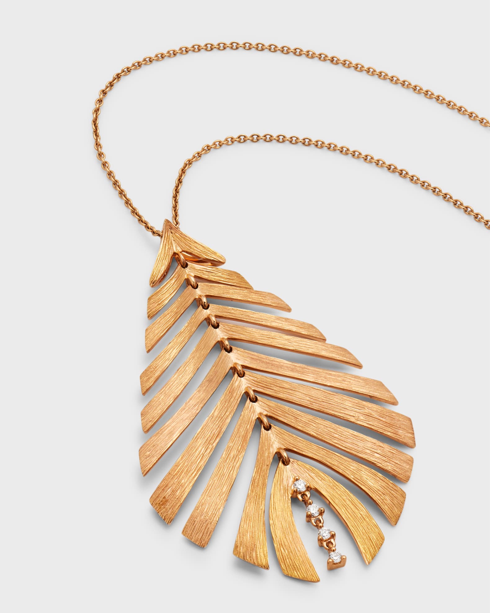 Hueb 18K Rose Gold Leaf Pendant Necklace with Diamonds | Neiman Marcus